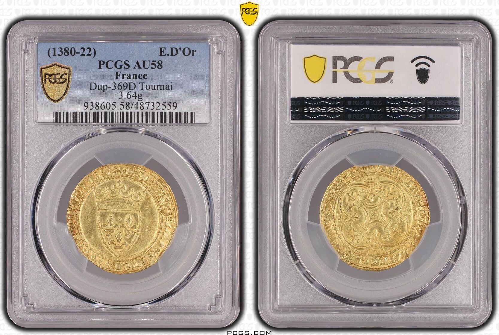 France Ecu d'or Charles VI à la couronne Tournai Superbe PCGS AU58 rare flan large | MA-Shops