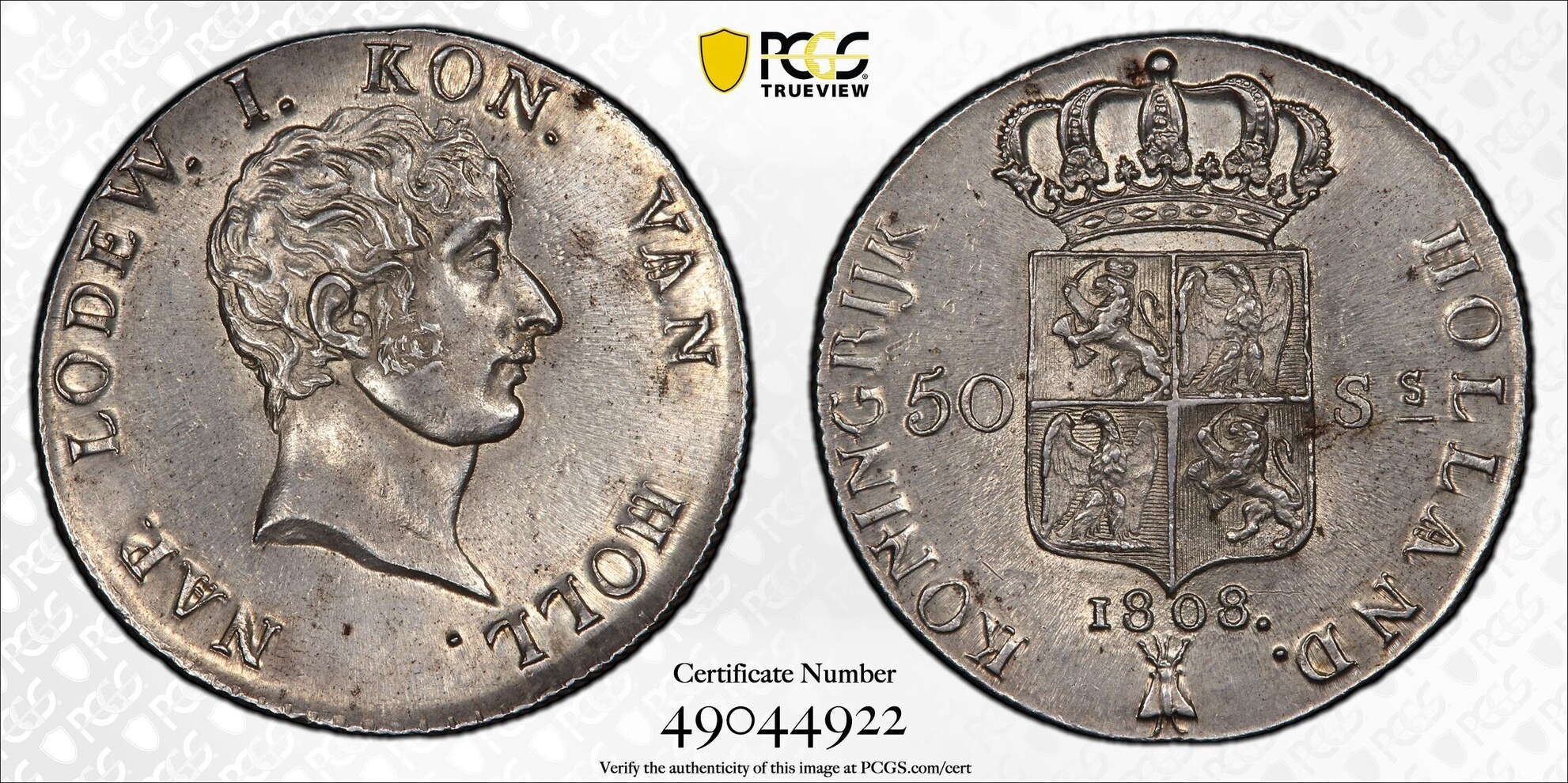 50 Stuivers 1808 Kingdom of Holland Louis Napoleon Splendide PCGS MS62 | MA-Shops