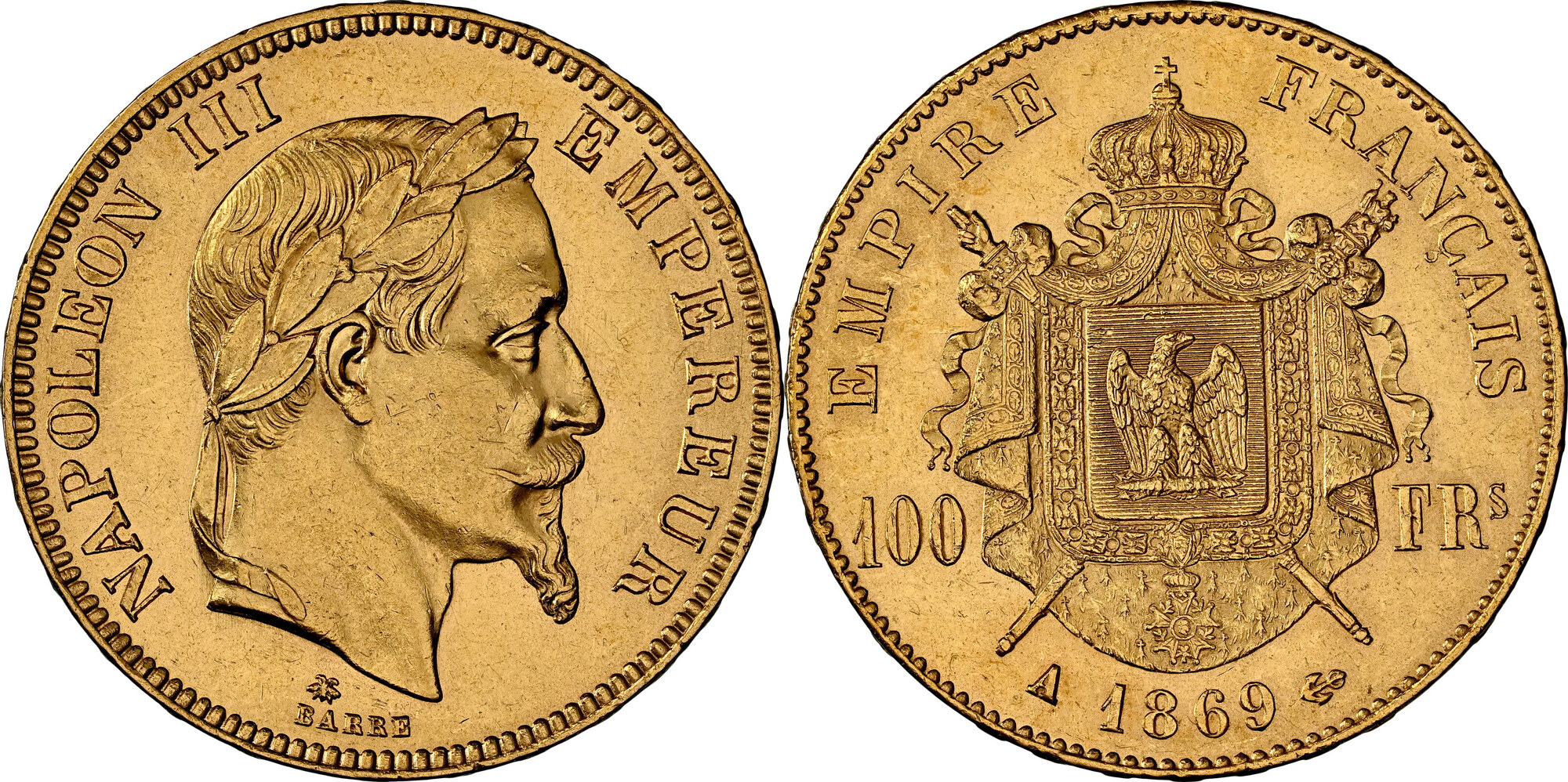 France 100 Francs 1869 Napoléon III or Tête laurée Paris Superbe NGC AU58 | MA-Shops