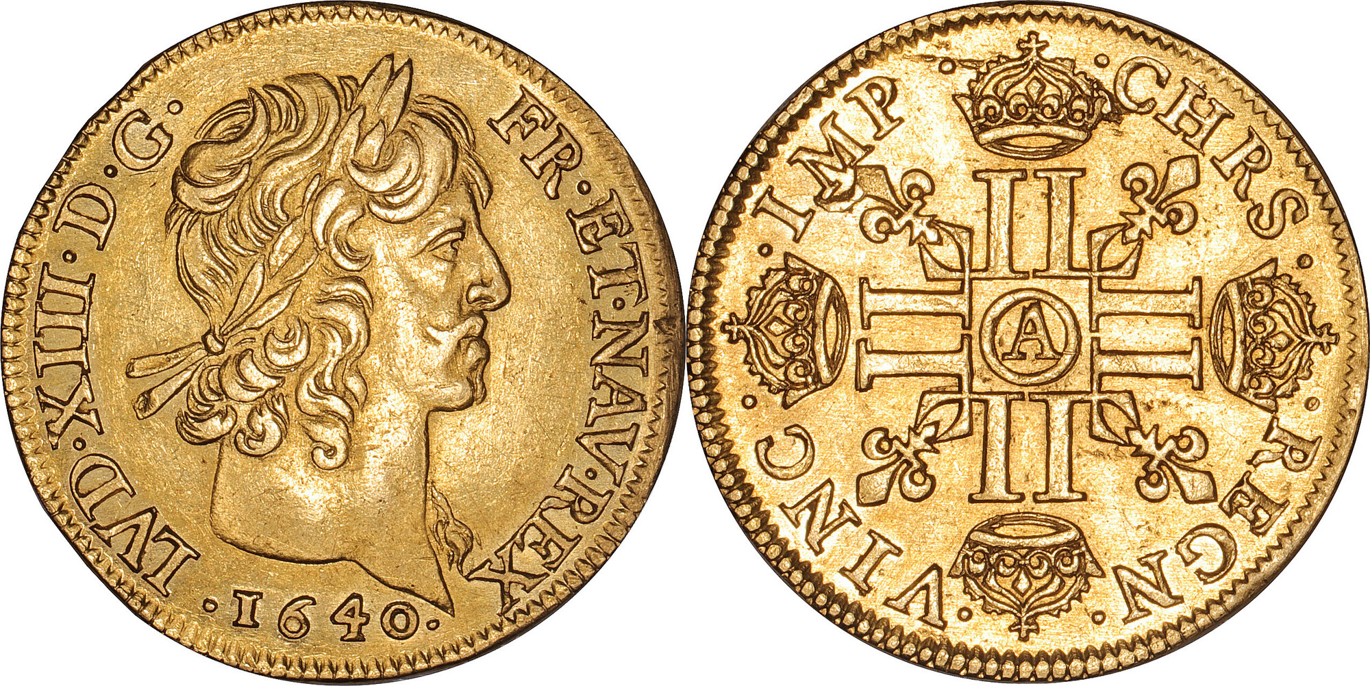 France Louis d'or 1640 Louis XIII à la mèche courte paris EF rare | MA ...