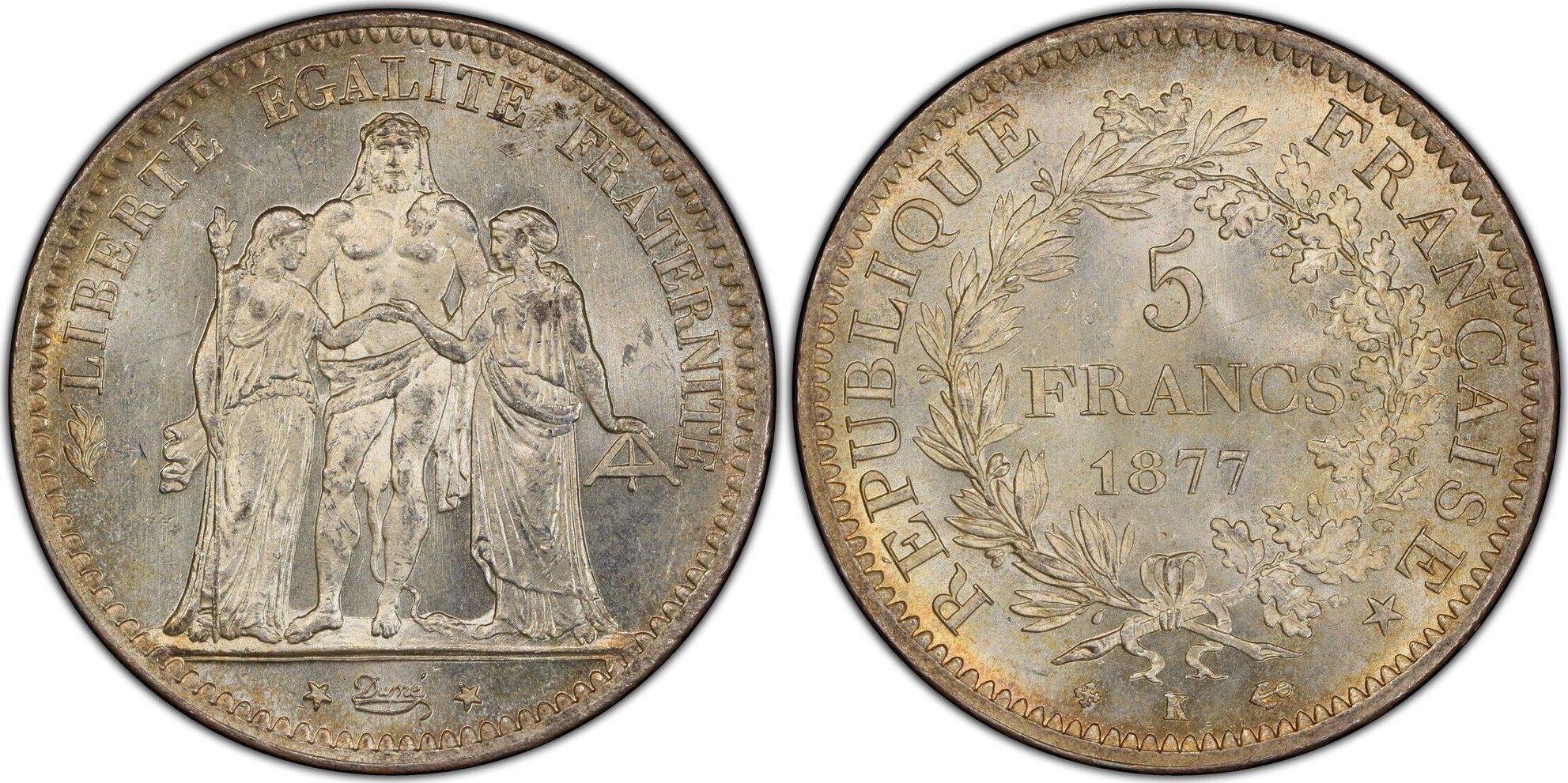 France 5 francs 1877 Hercule Bordeaux SPL à FDC PCGS MS64+ très rare ...