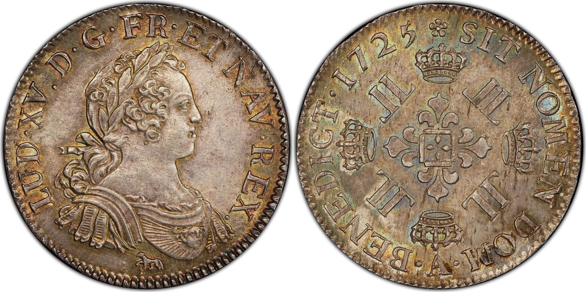 France Demi-écu 1725 Louis XV aux Huit L Paris Fleur de coin PCGS MS64 ...