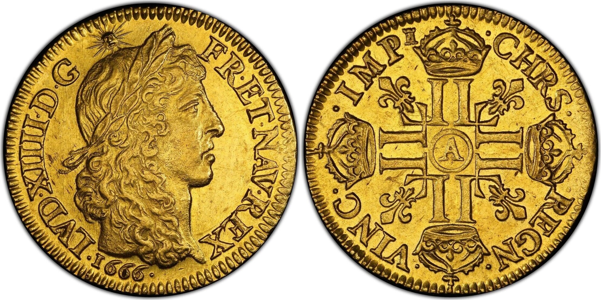 France Louis d'or 1666 Louis XIV Juvénile lauré Paris PCGS MS62 ...