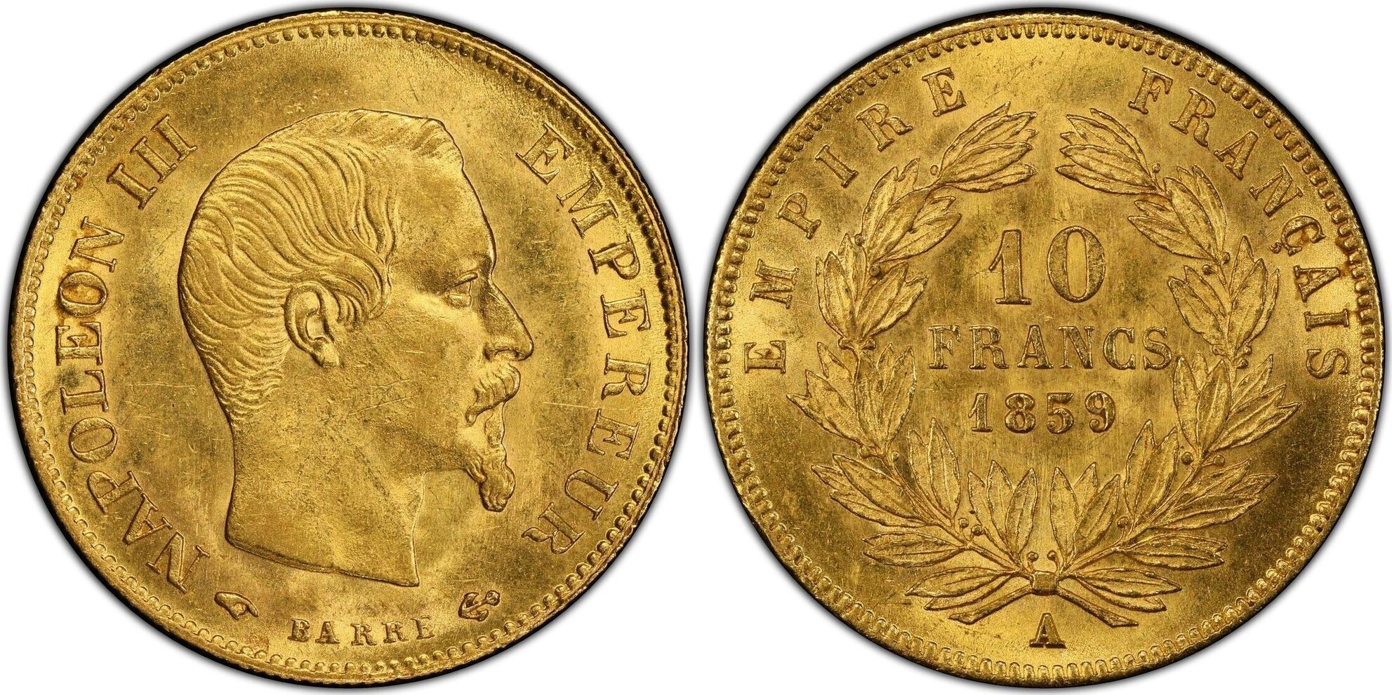 France 10 Francs 1859 Napoléon III or Paris PCGS MS63 Splendide à FDC ...
