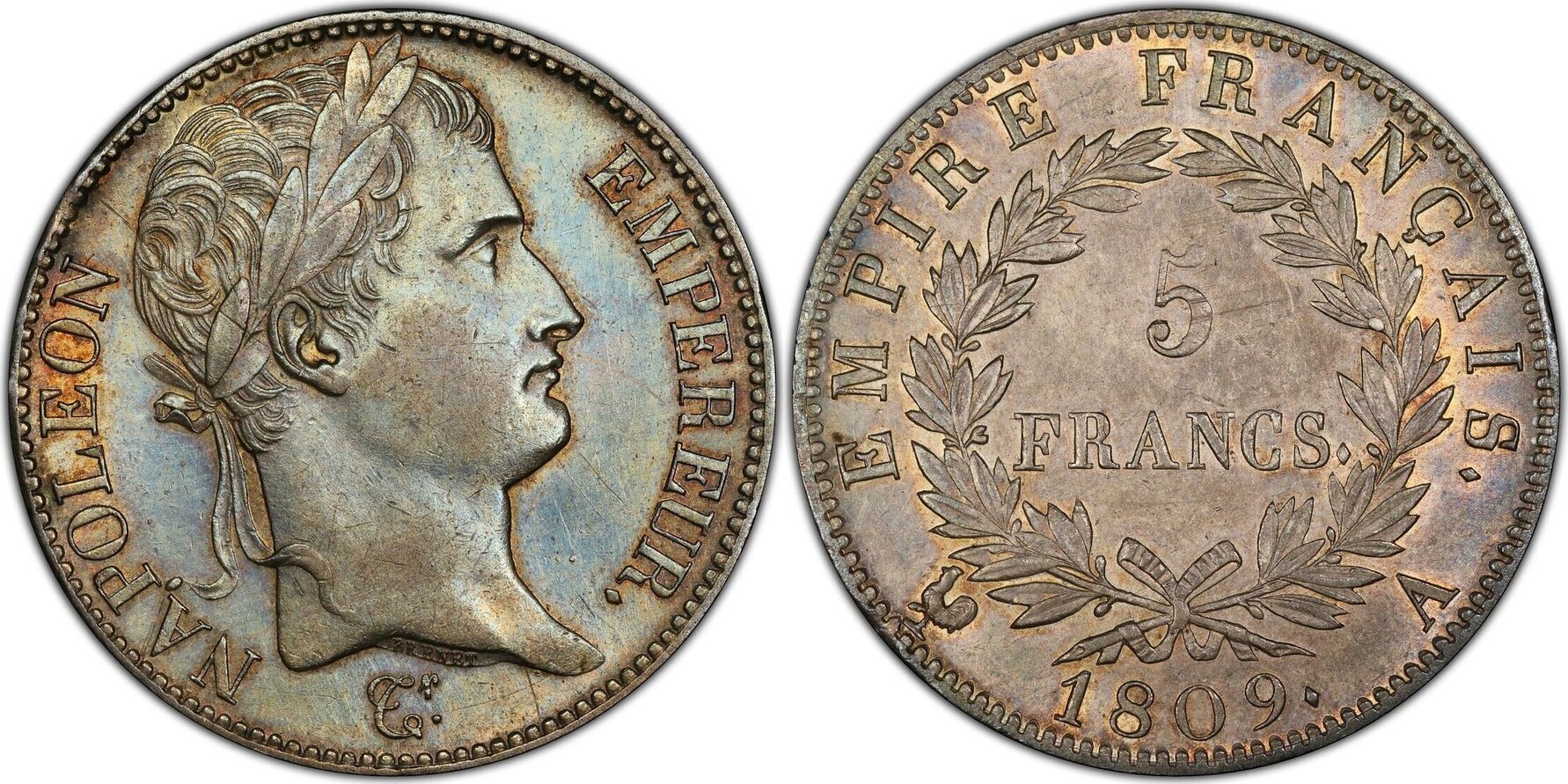 France 5 Francs 1809 Napoléon Empereur Paris UNC Patine Toned | MA-Shops