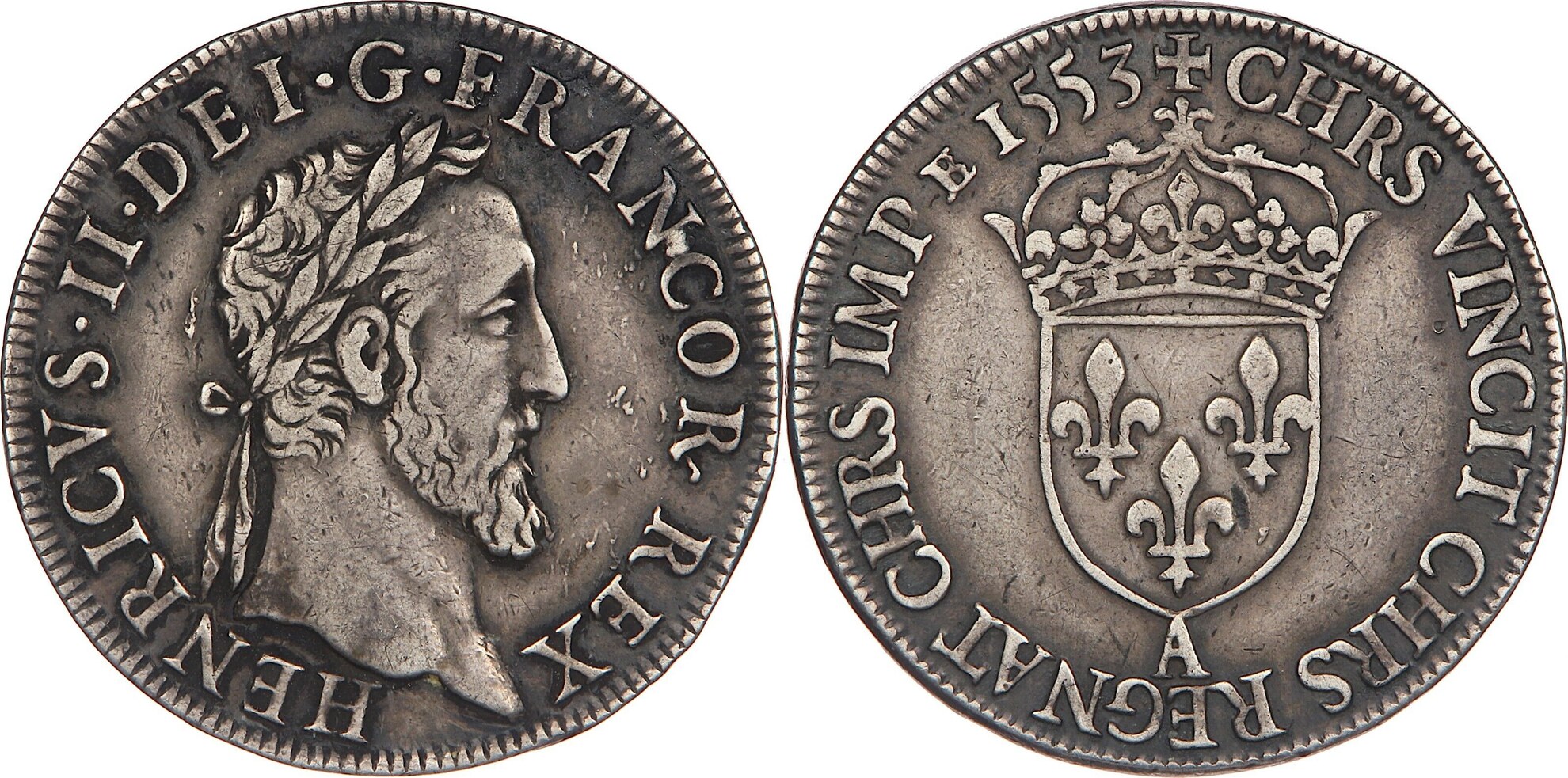 France Teston 1553 Henri II à la tête laurée du moulin Paris EF belle ...