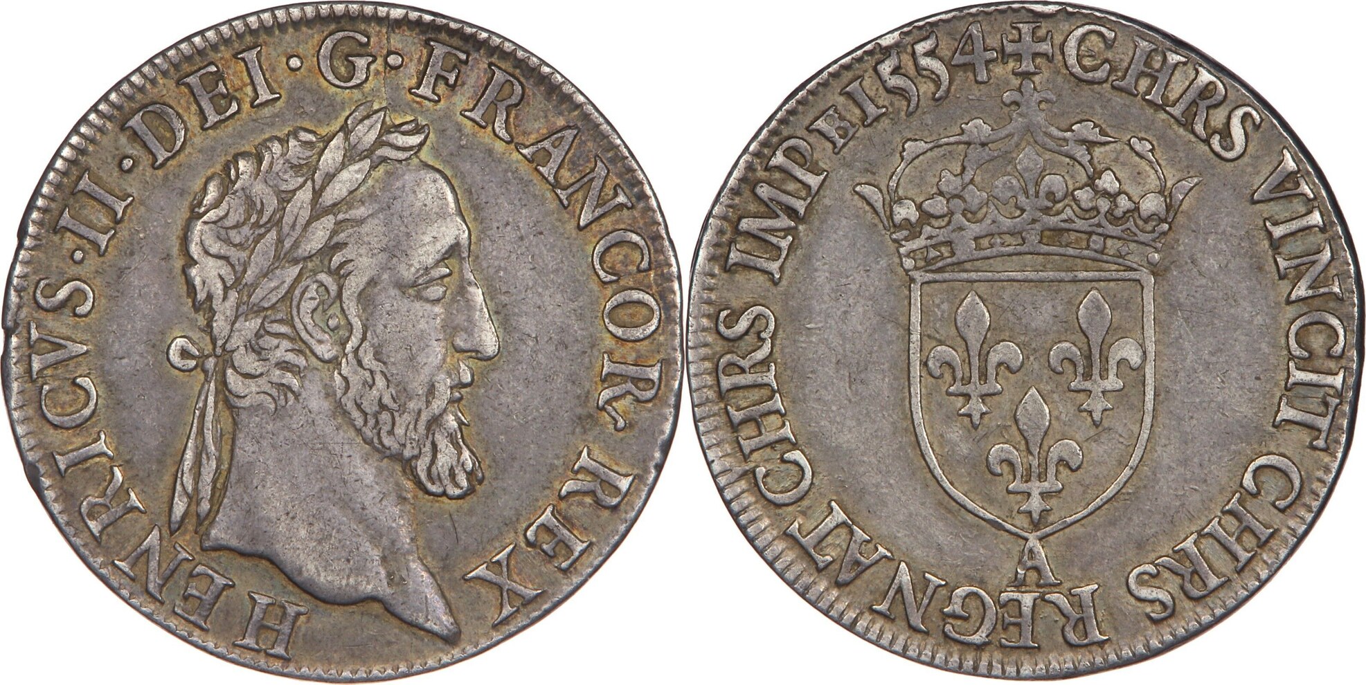 France Teston 1554 Henri II à la tête laurée du moulin Paris EF belle ...