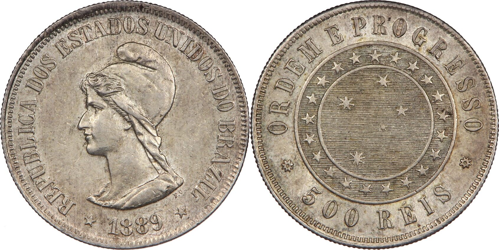 500 Reis Brazil KM# 494 1889 Beautiful coin BU MS+++ | MA-Shops