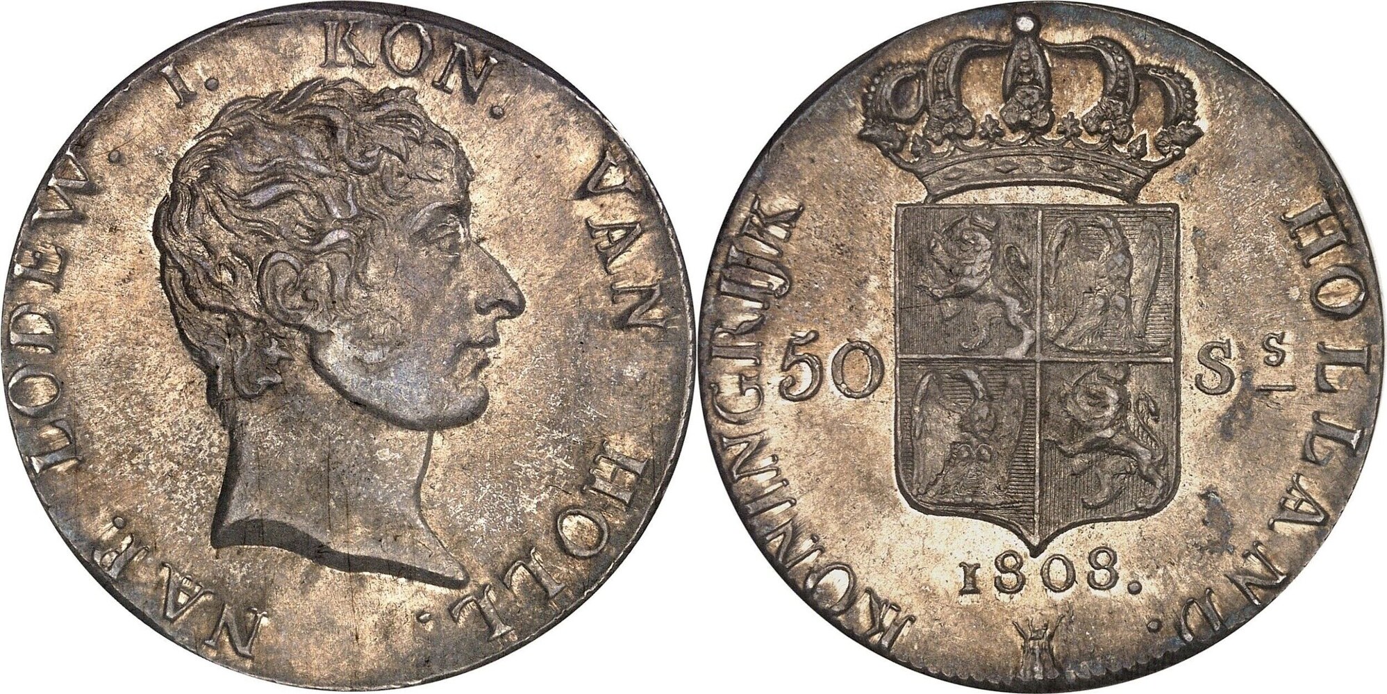 50 stuivers 1808 NETHERLANDS Louis Napoléon Utrecht NGC MS65 Fleur de ...