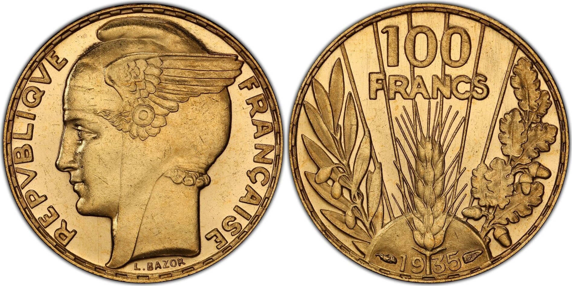 France 100 Francs 1935 or Bazor PCGS Proof PR62 CAMEO Flan bruni+++ de ...