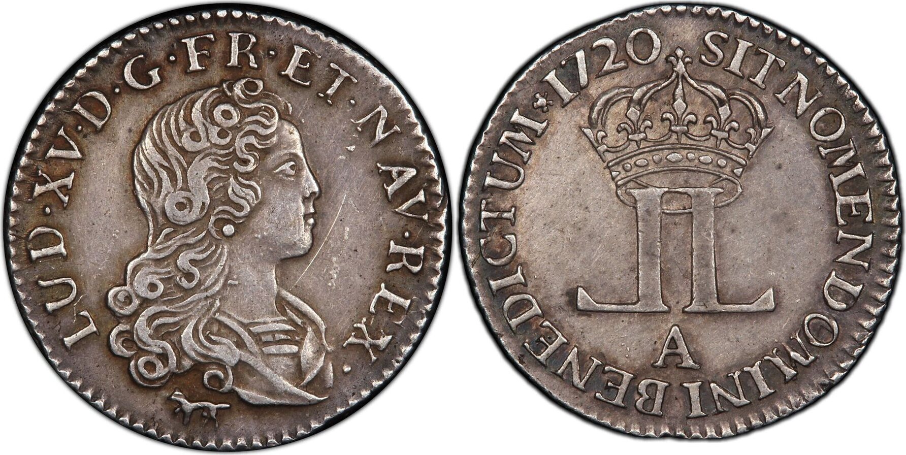 France 20 Sols 1720 Louis XV Livre d'argent Paris French colonies rare ...