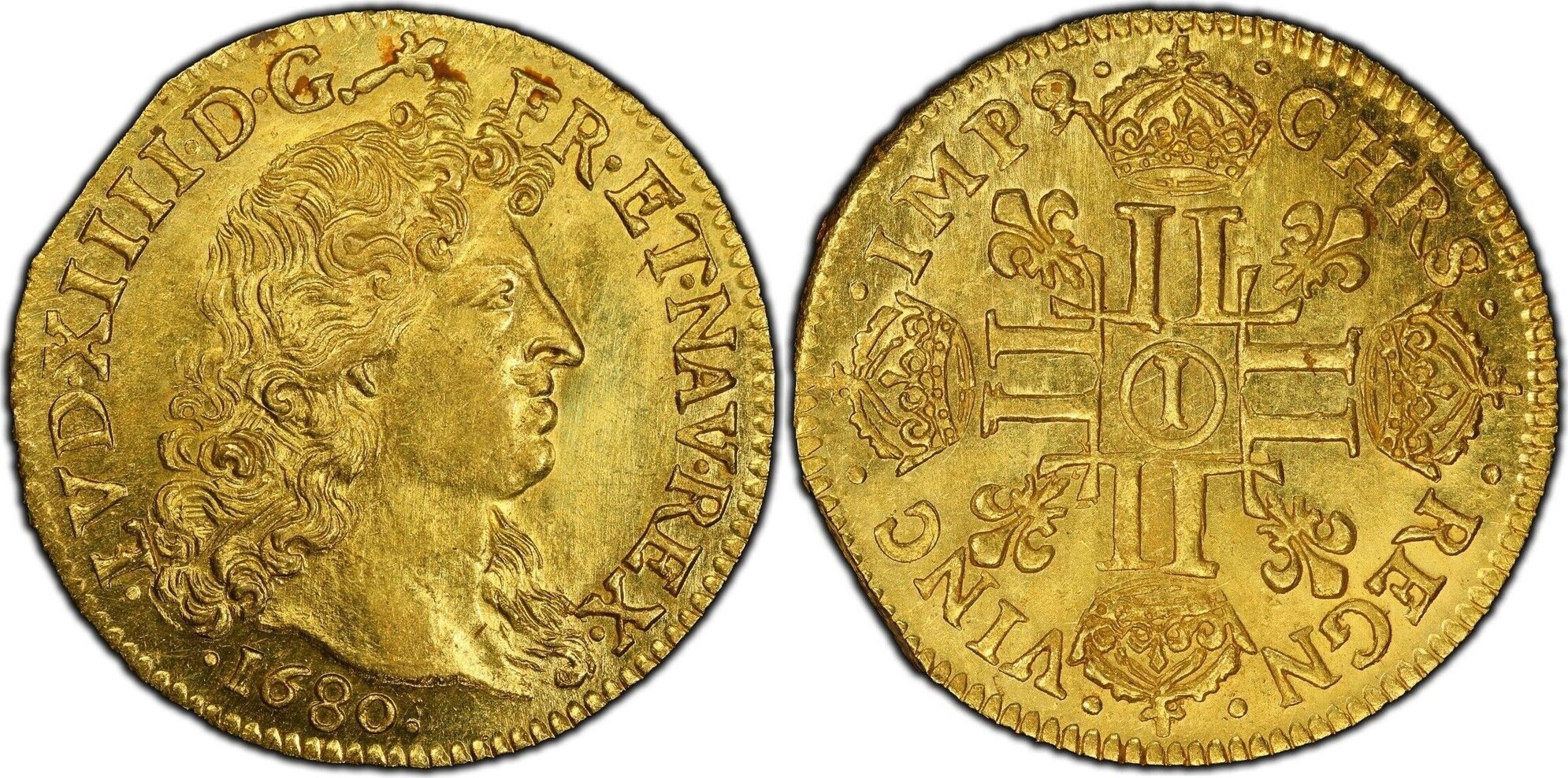 France Louis d'or 1680 Louis XIV à la tête virile Limoges Fleur de coin ...