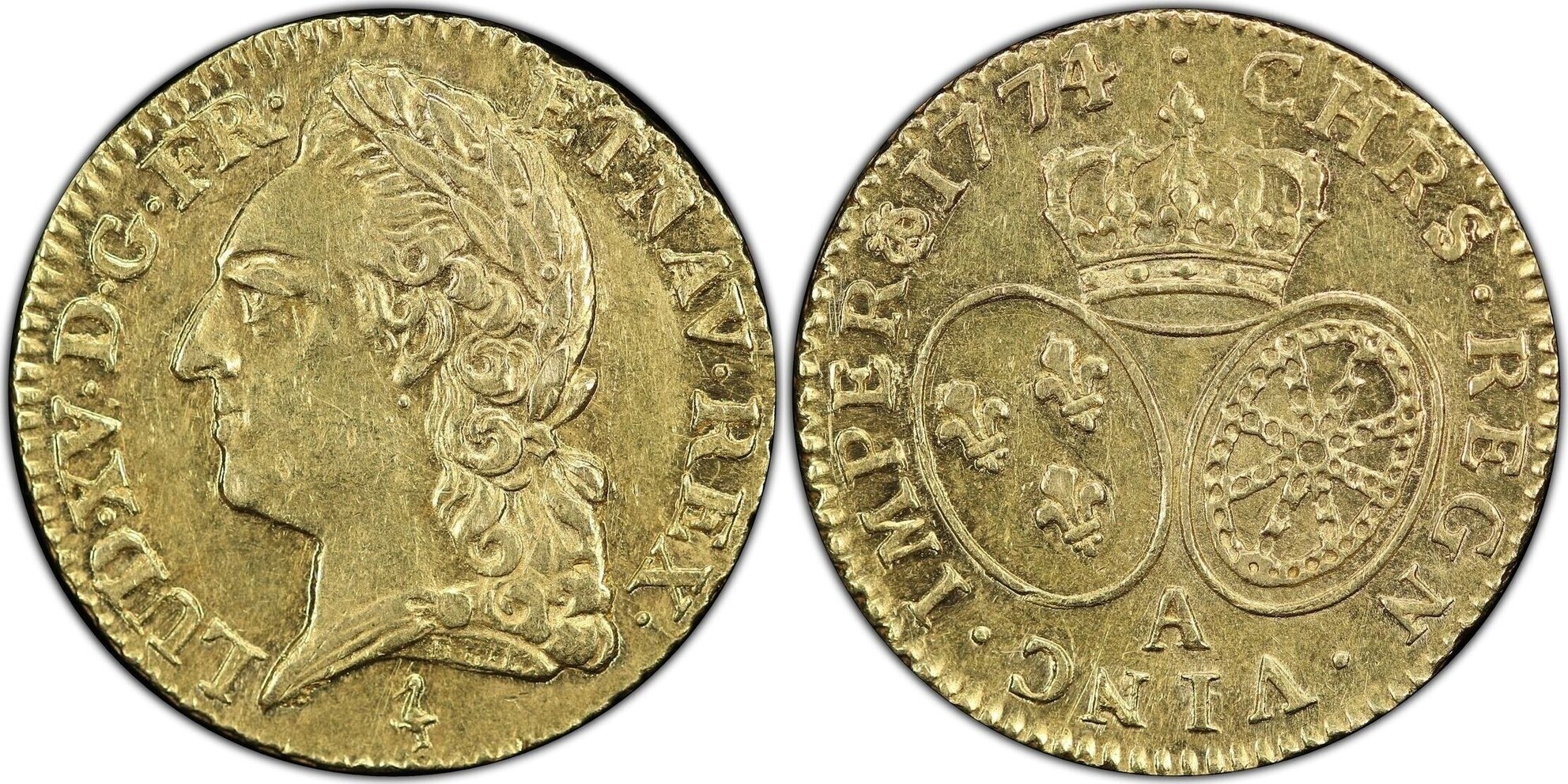 France Louis d'or 1774 Louis XV à la vieille tête Paris PCGS AU58 ...