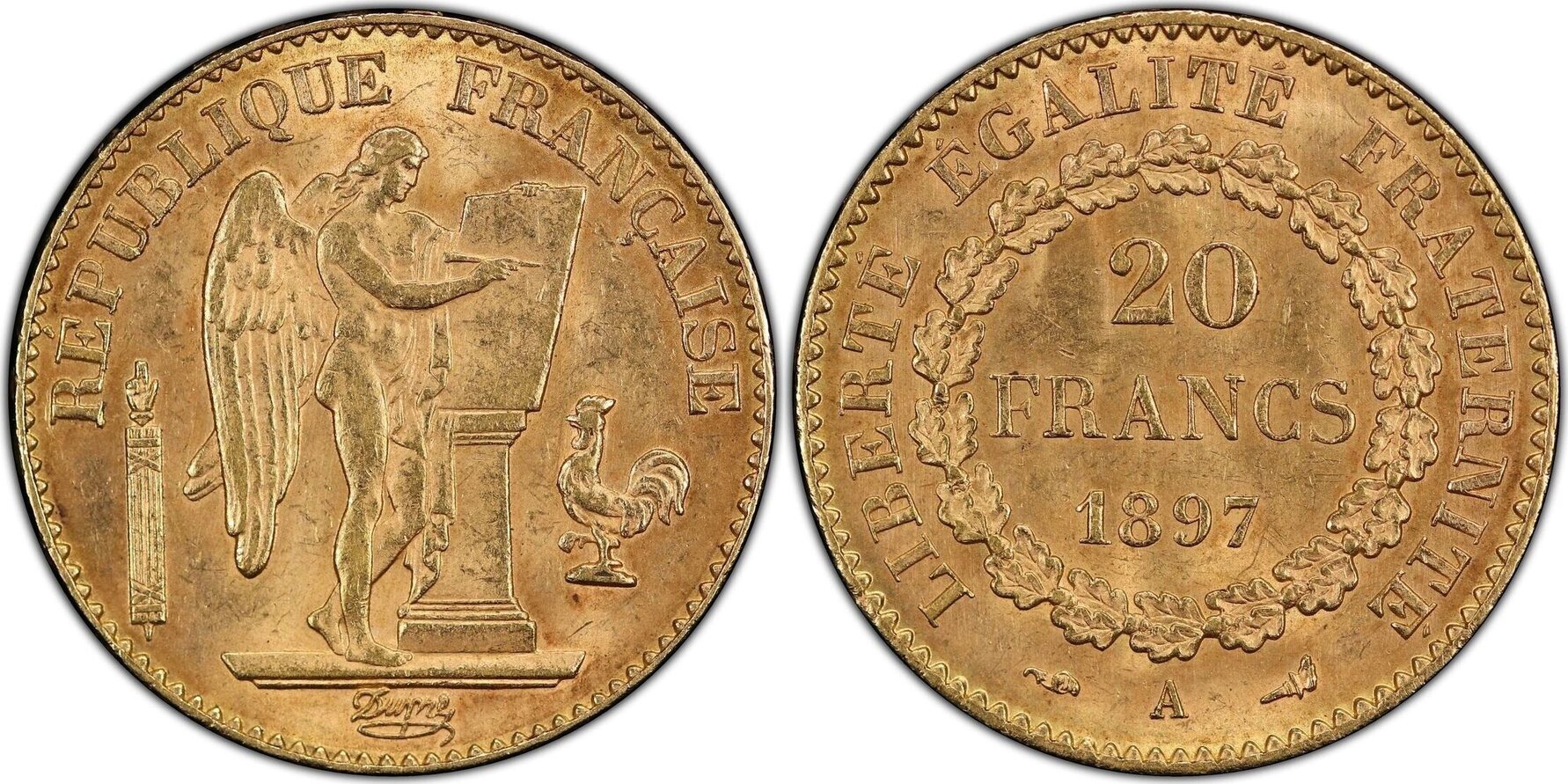 France 20 Francs 1897 Génie Paris PCGS MS63 Splendide Qualité | MA-Shops