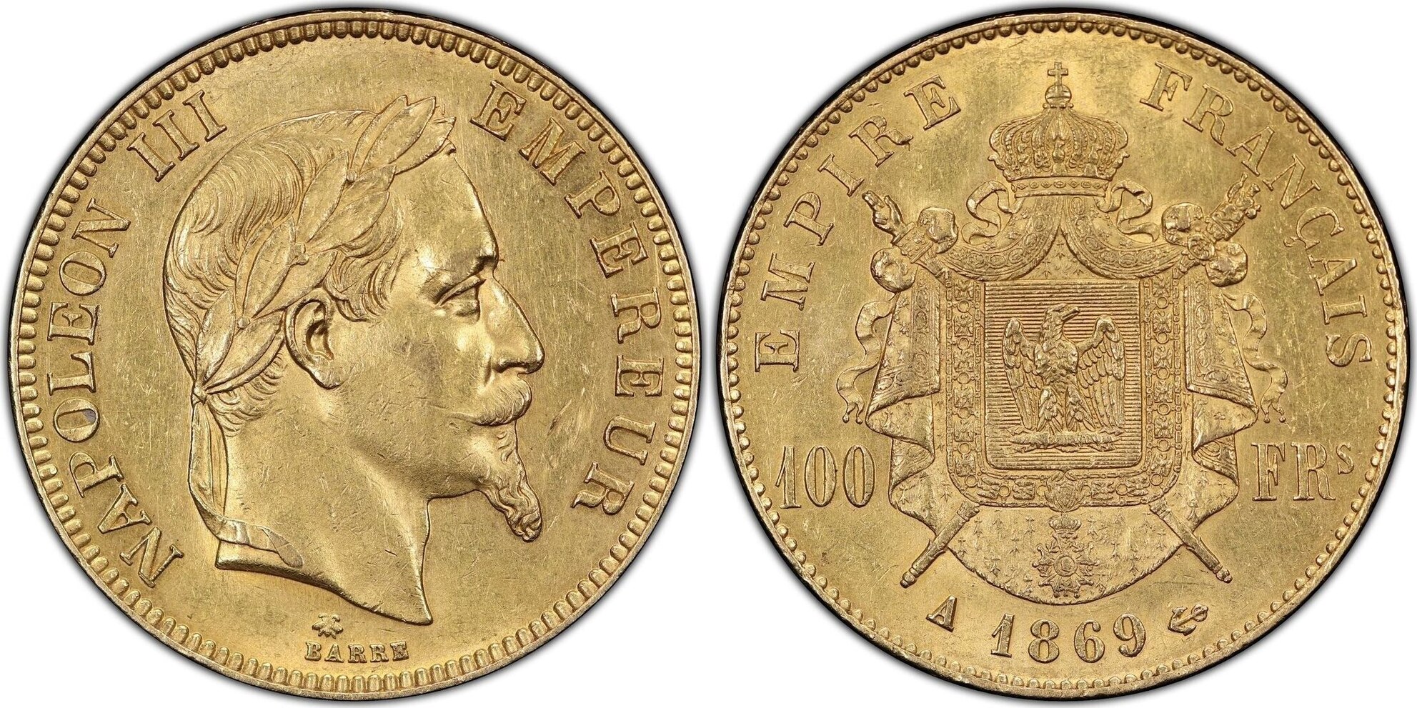 France 100 Francs 1869 Napoléon III or Tête laurée Paris Superbe PCGS AU53 | MA-Shops