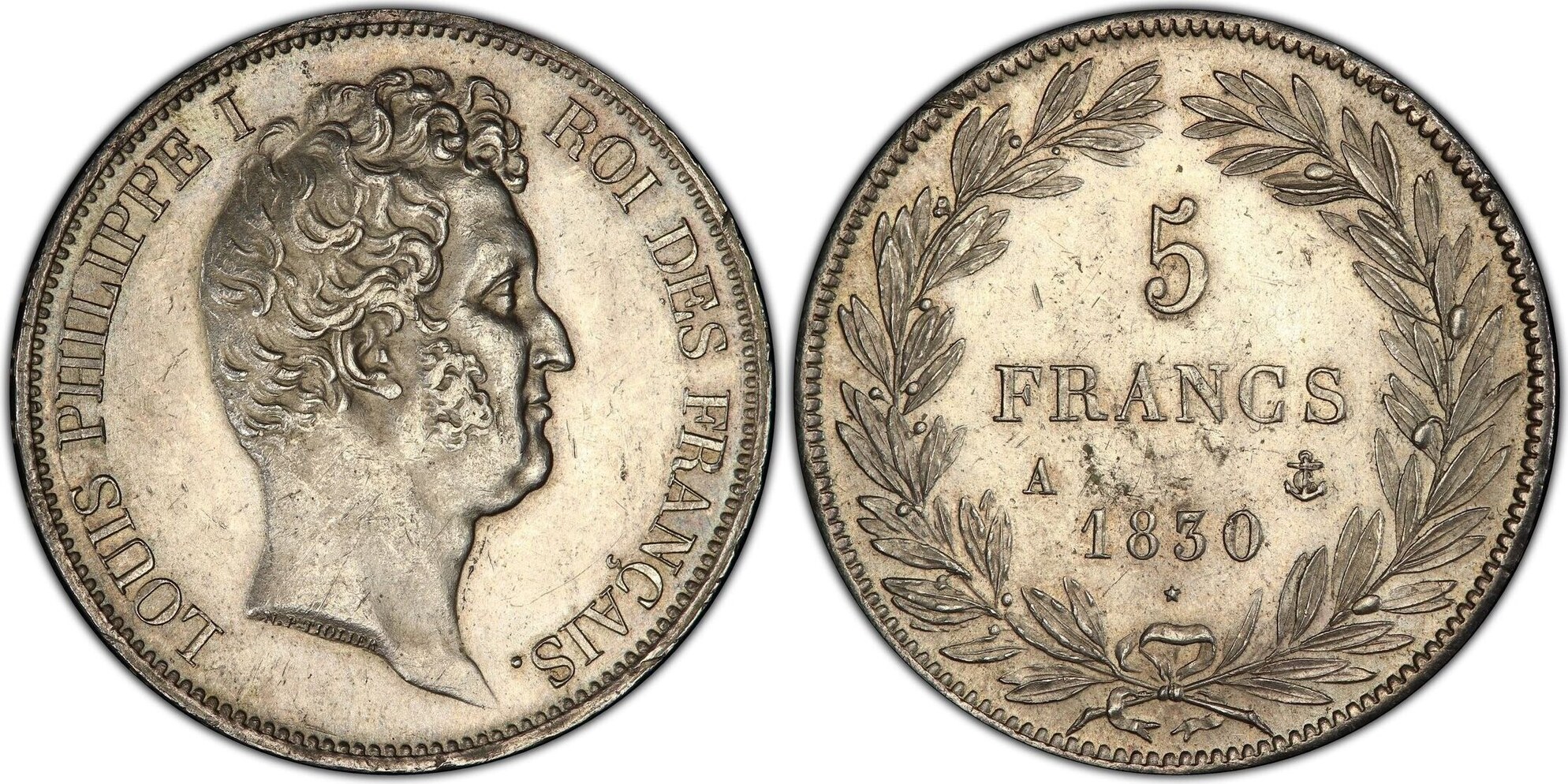 France 5 francs 1830 type Tiolier avec le I tranche en relief Paris ...