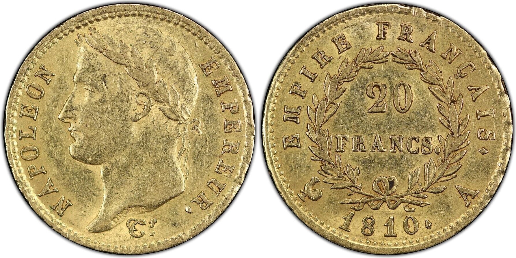 France 20 Francs 1810 Napoléon Empereur or Paris Superbe PCGS AU55 rare Qualité | MA-Shops