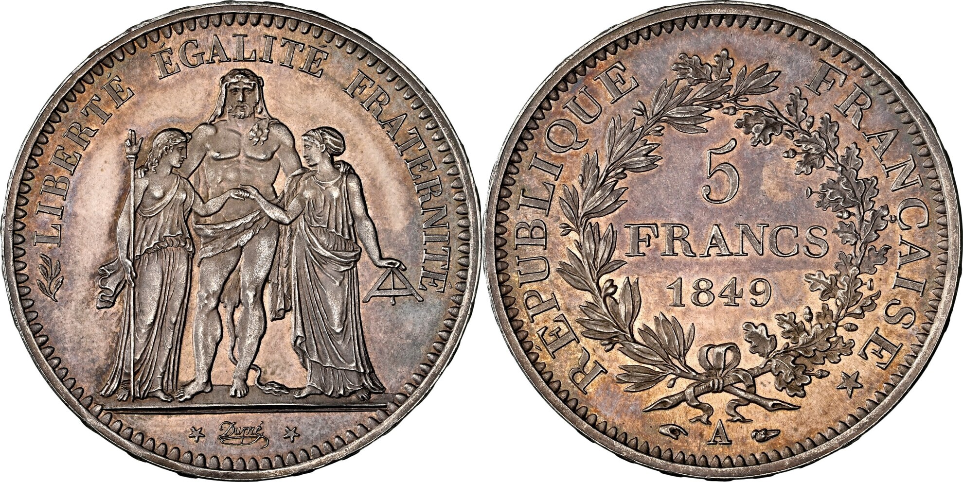 France 5 francs Hercule frappe sur Flan bruni 1849 Paris NGC PF62 PROOF ...