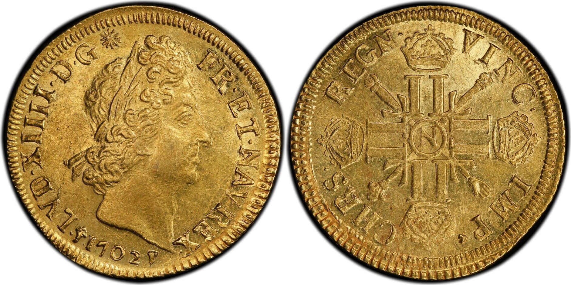 France Louis d'or 1702 Louis XIV Double Montpellier Splendide flan ...