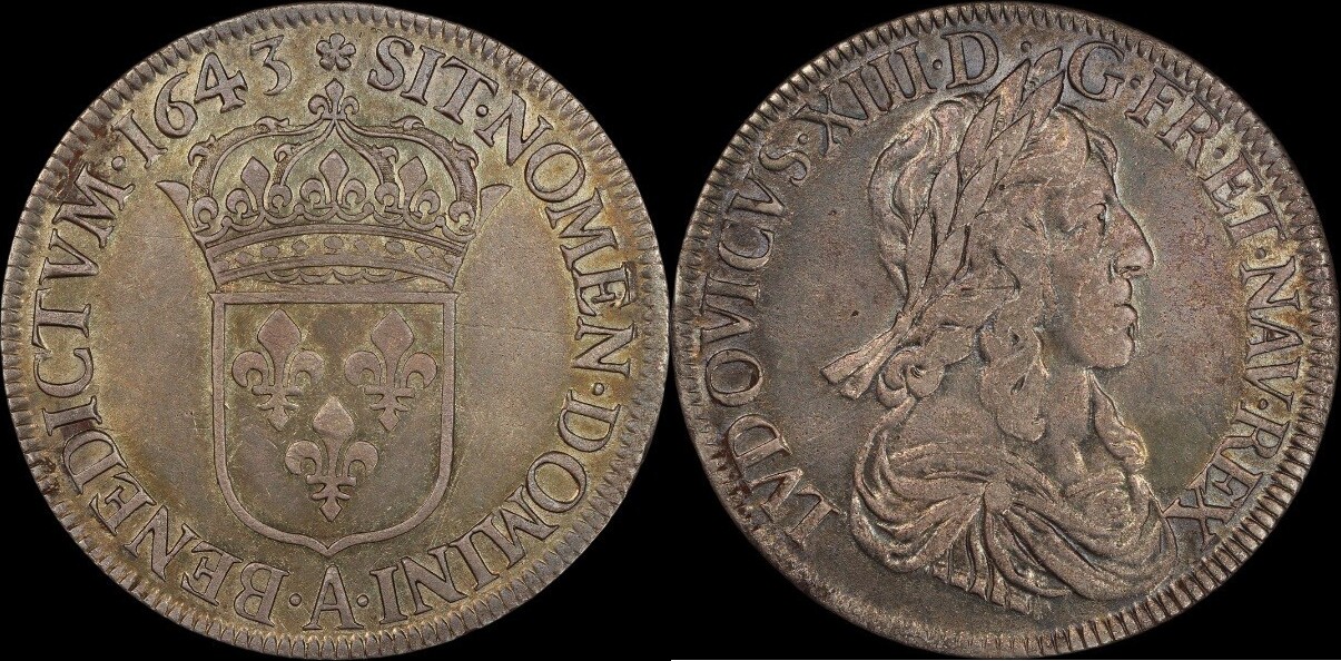 France 1643 Louis XIII Ecu de Warin Paris Très bel exemplaire patine ...
