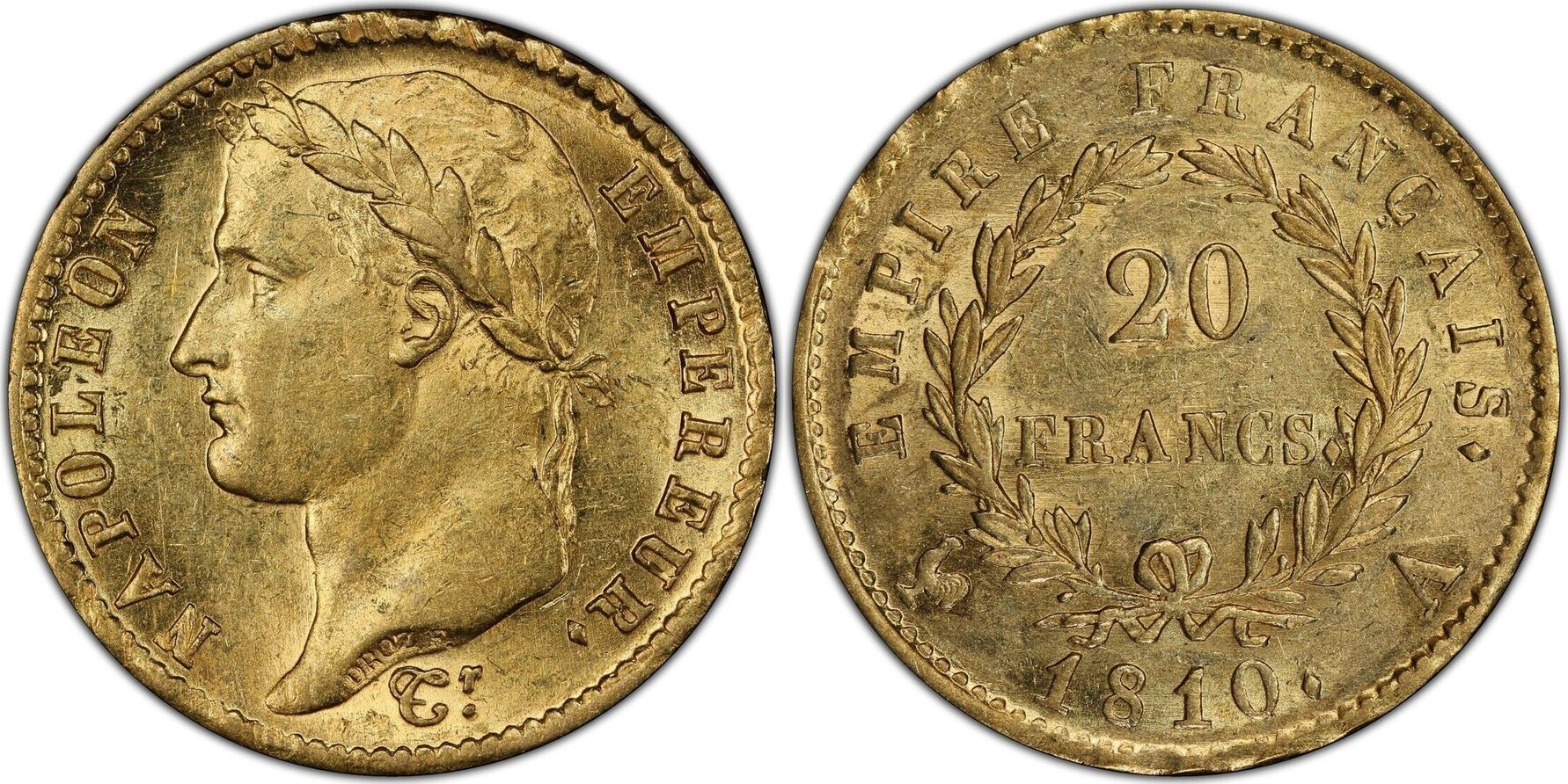 France 20 Francs 1810 Napoléon Empereur or Paris Superbe PCGS AU58 rare Qualité | MA-Shops