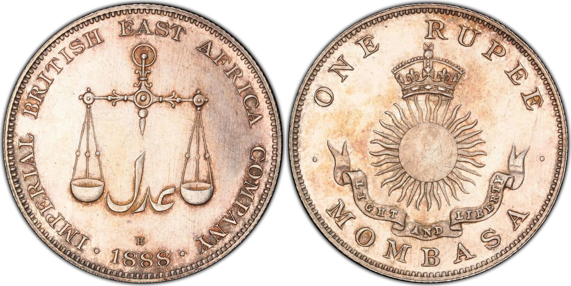 Rupee 1888 H Specimen Monbasa PCGS SP64 Beautiful coin flan bruni Proof ...