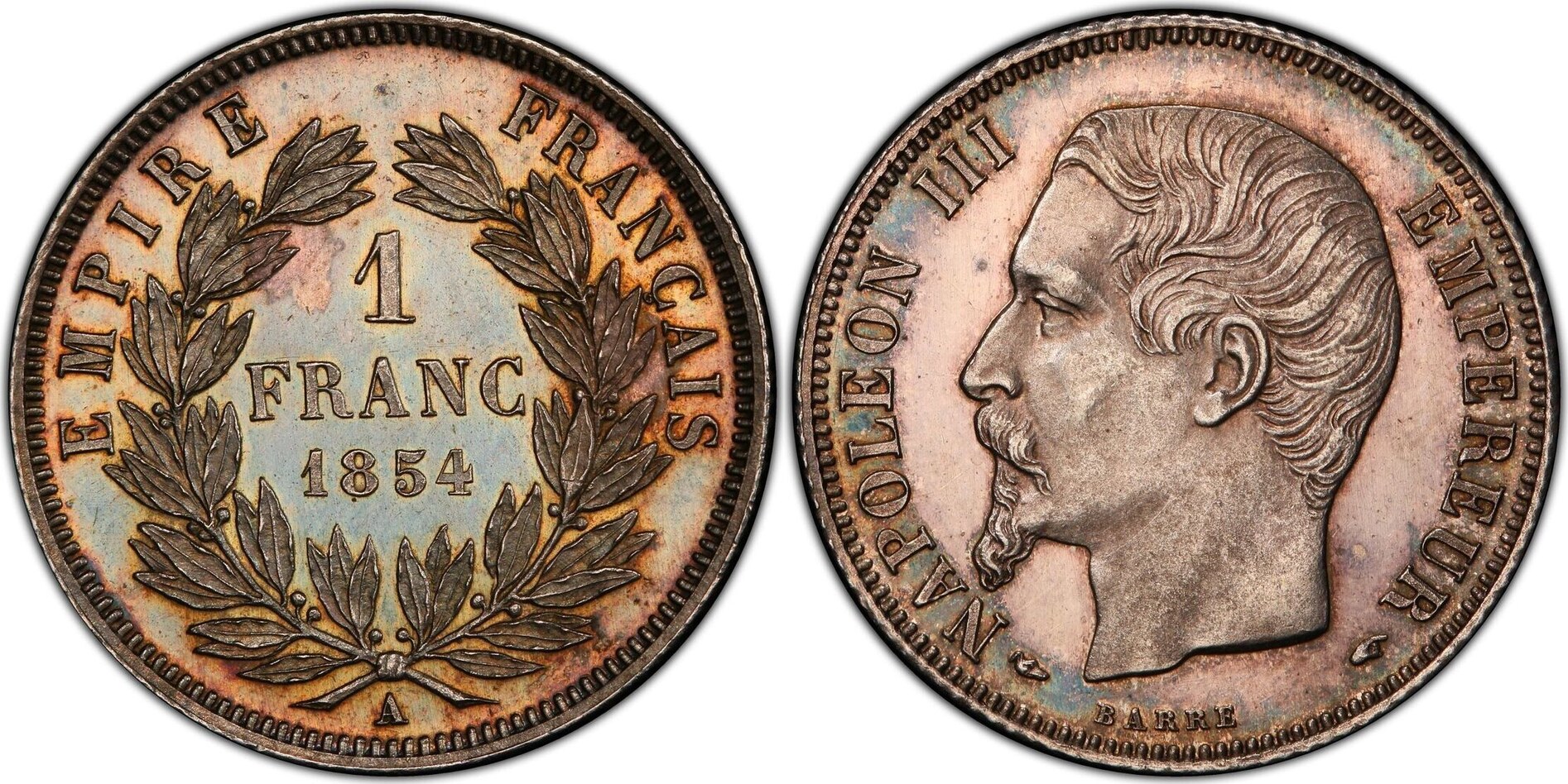 France 1 franc 1854 Napoléon III Paris flan bruni Qualité Proof très ...
