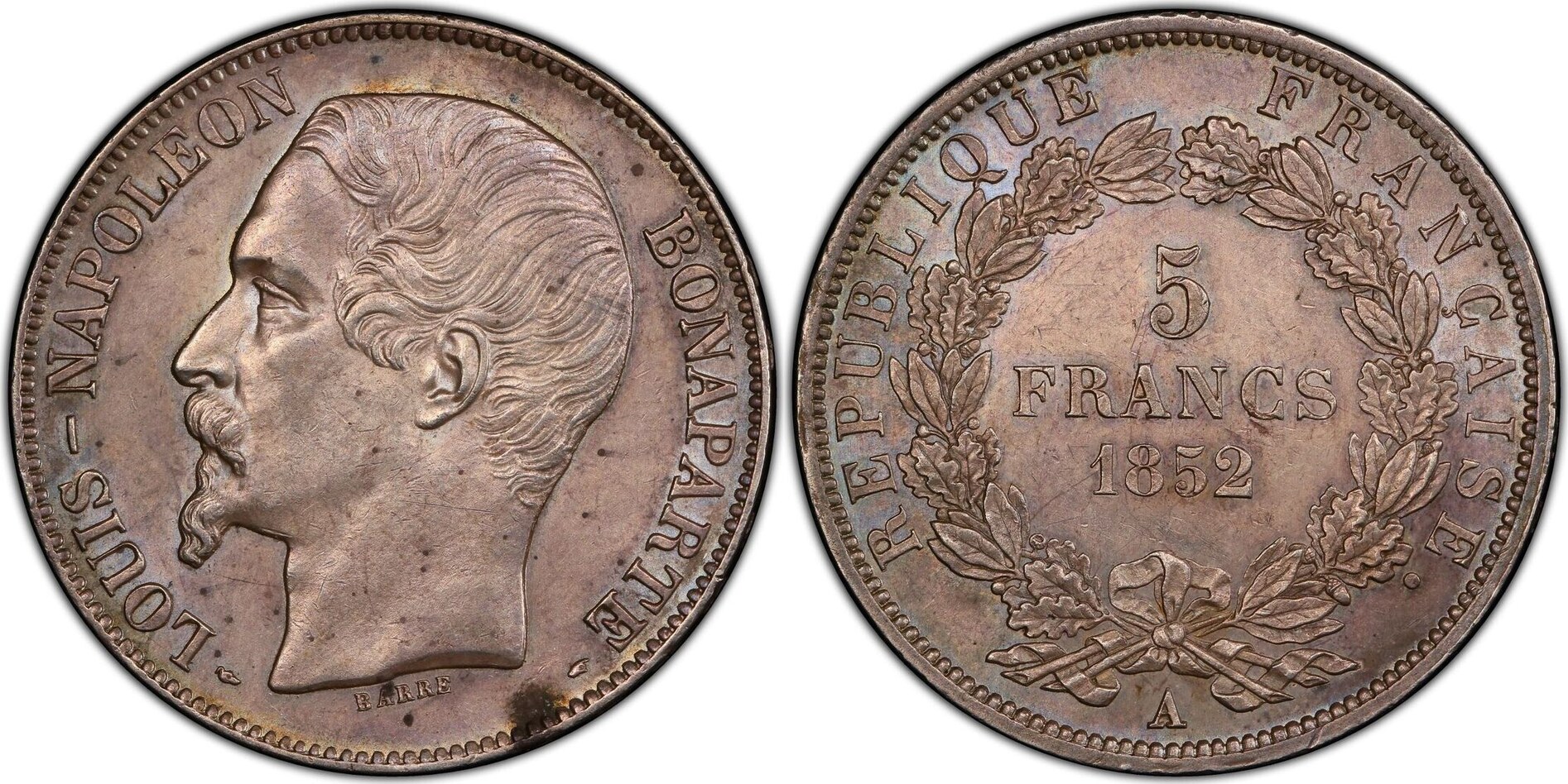 France 5 Francs 1852 Louis-Napoléon Paris Magnifique exemplaire UNC ...