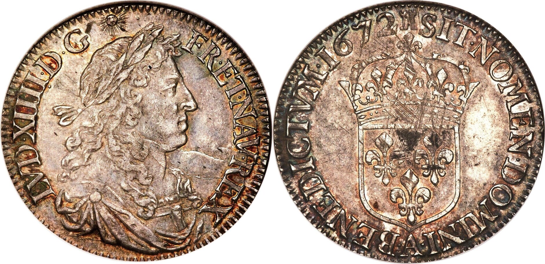 France Demi-écu 1672 Louis XIV au buste Juvénile Paris NGC MS63 ...