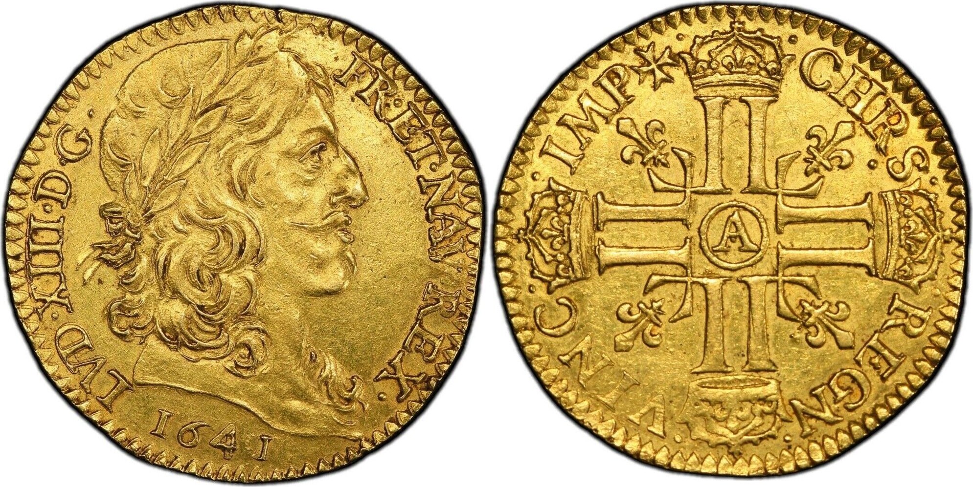 France 1641 Louis XIII Double louis d’or à la croisette à la croix de ...