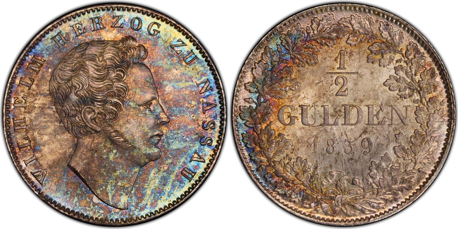 1/2 Gulden 1839 GERMANY - STATES NASSAU Beautiful coin Splendide à FDC ...