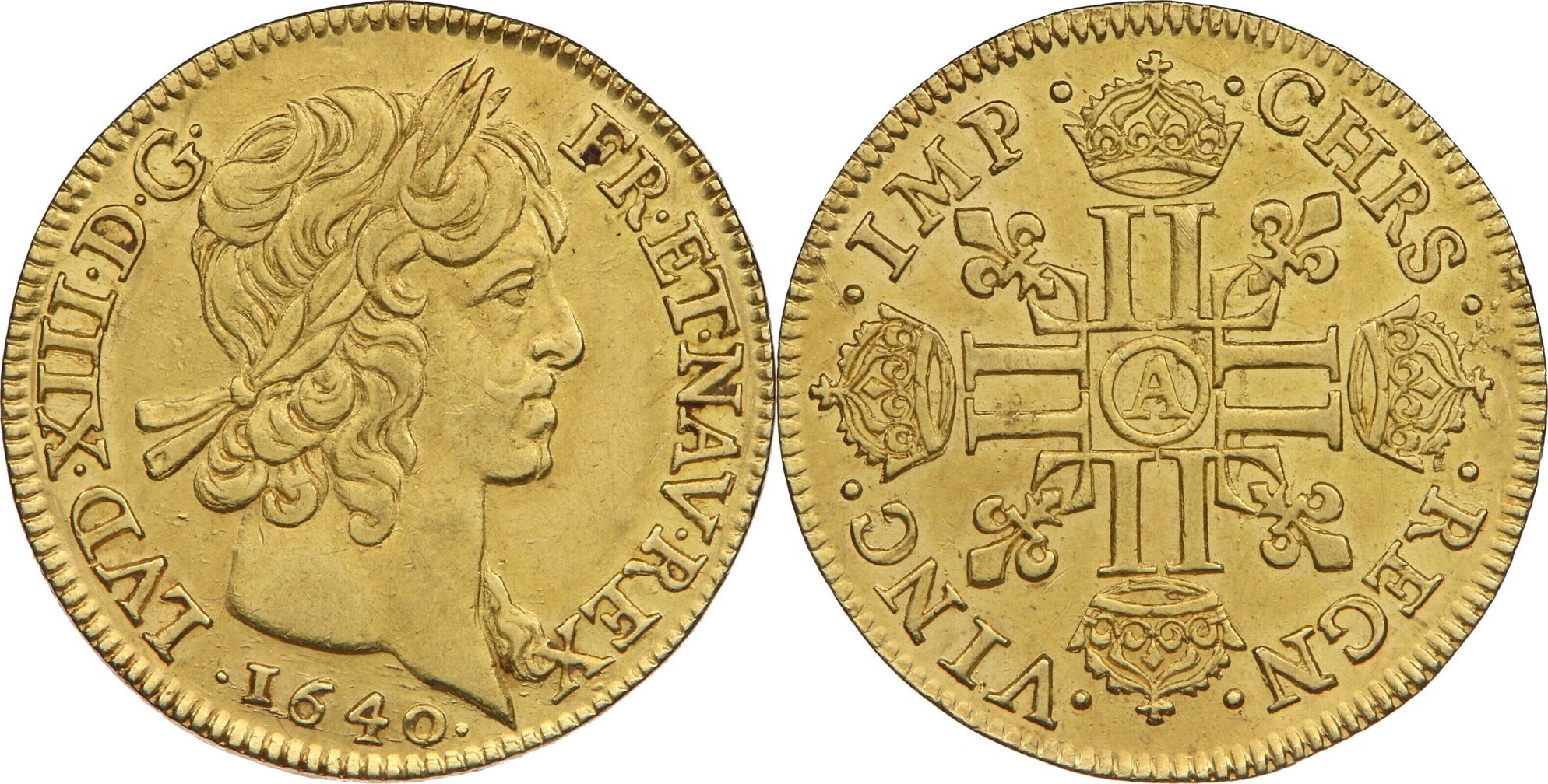 France Louis d'or 1640 Louis XIII de Warin à la mèche courte Paris UNC ...
