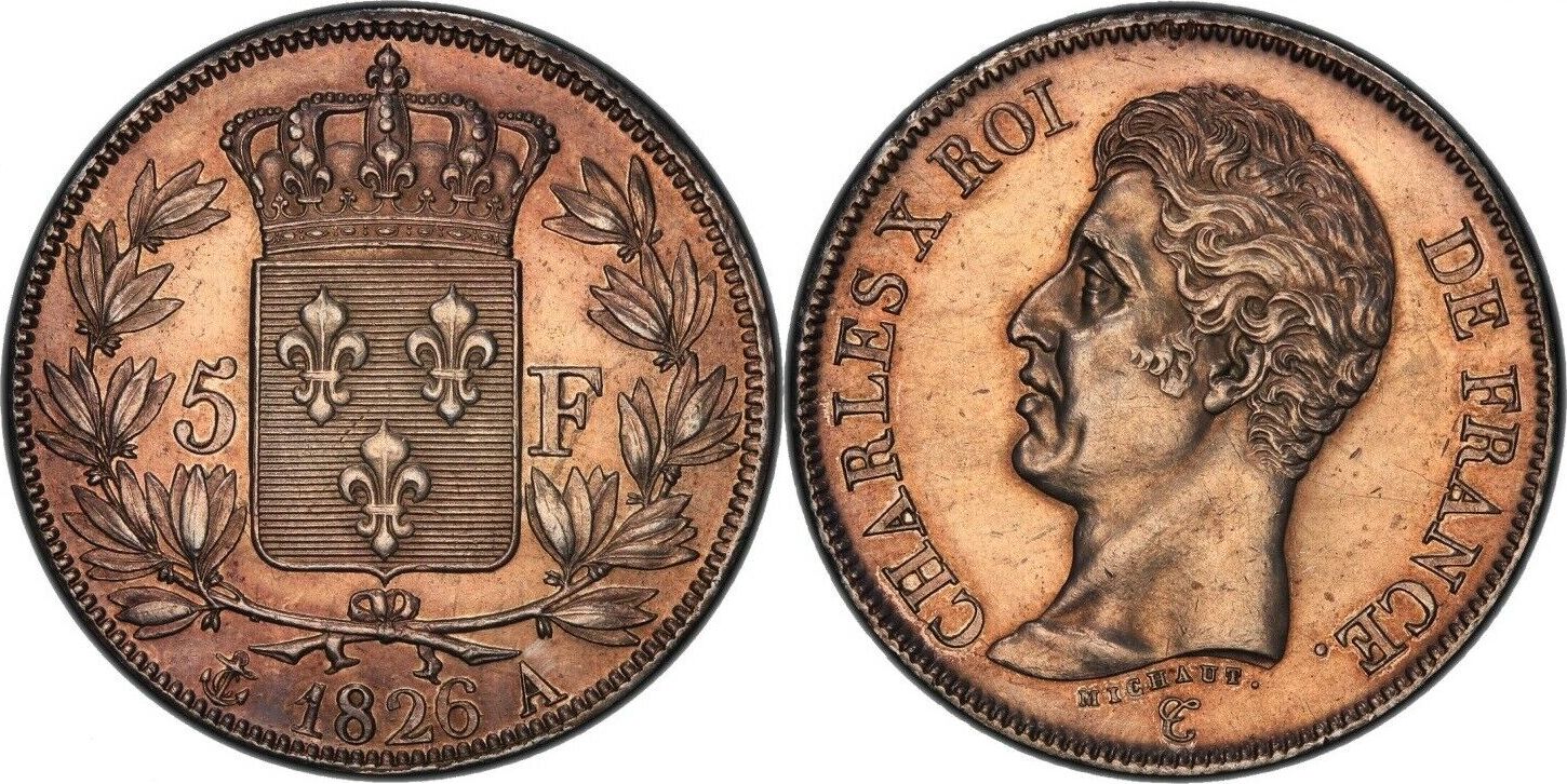 France 5 Francs 1826 Paris Charles X 1er Type UNC exemplaire Première ...