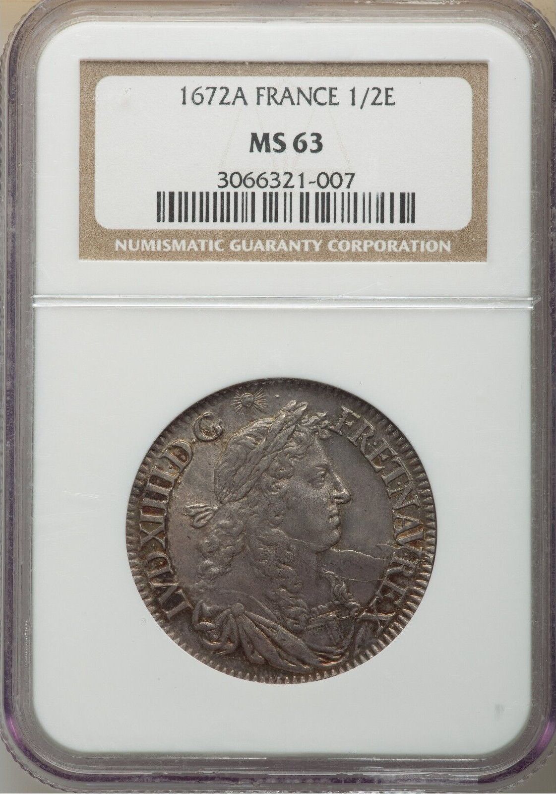 France Demi-écu 1672 Louis XIV au buste Juvénile Paris NGC MS63 ...