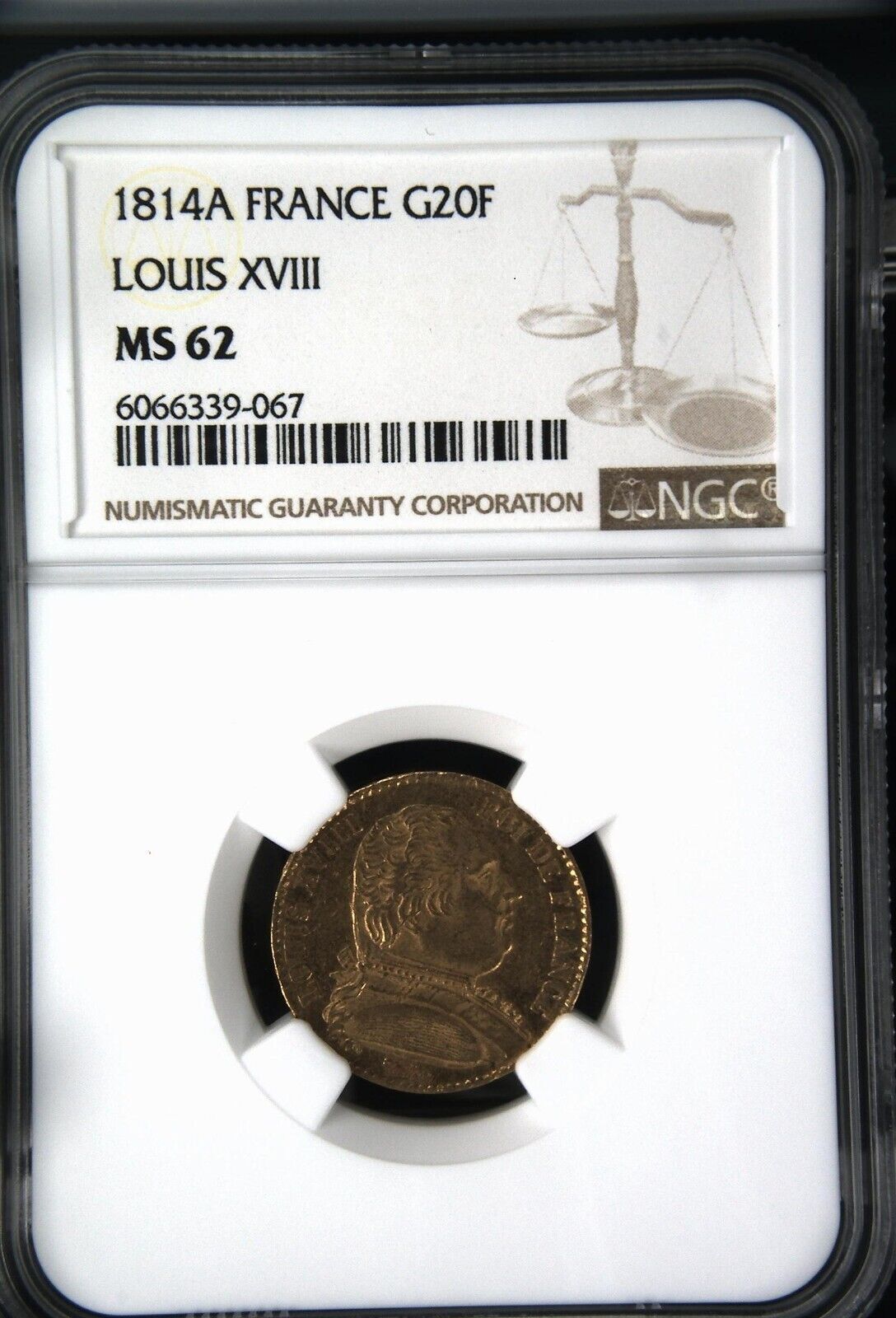 France 20 Francs 1814 Louis XVIII or Paris Splendide NGC MS62 | MA-Shops