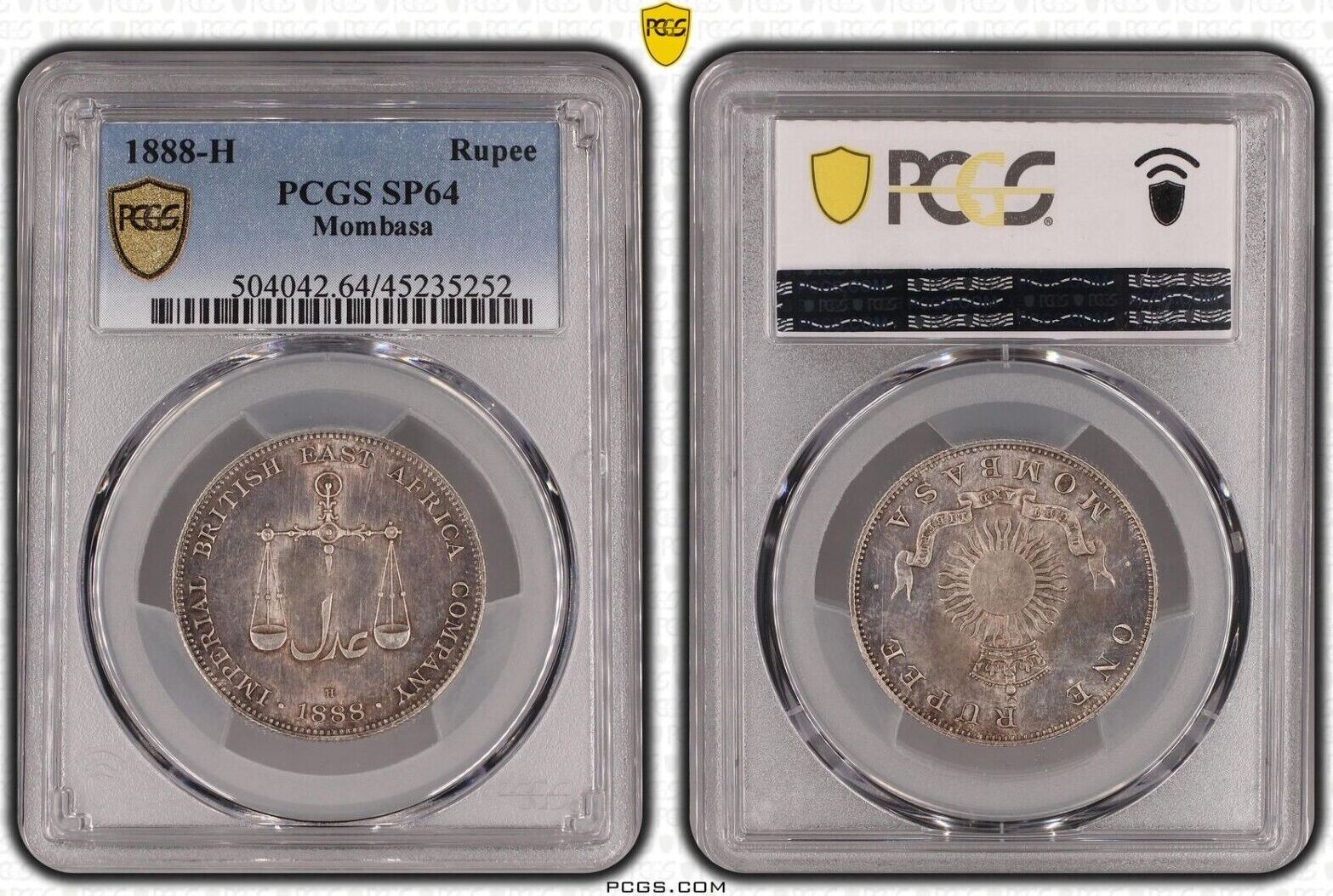 Rupee 1888 H Specimen Monbasa PCGS SP64 Beautiful coin flan bruni Proof ...
