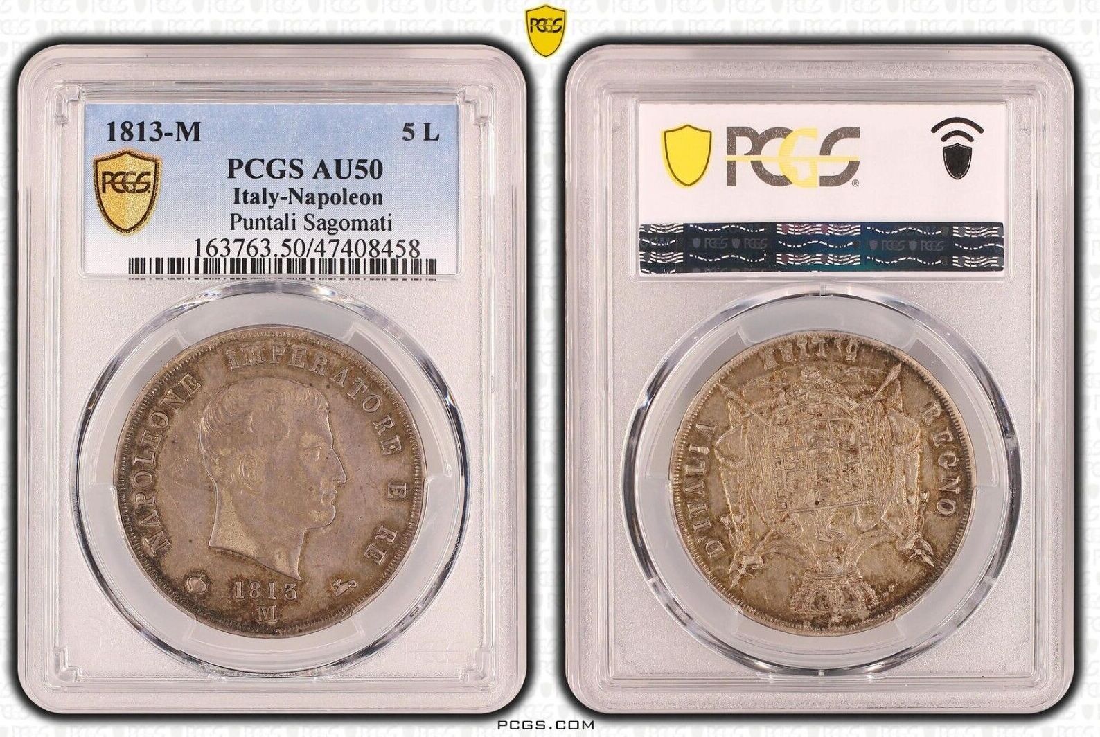 5 Lire 1813 Italian States Napoleone Milano Puntali Sagomati Superbe ...