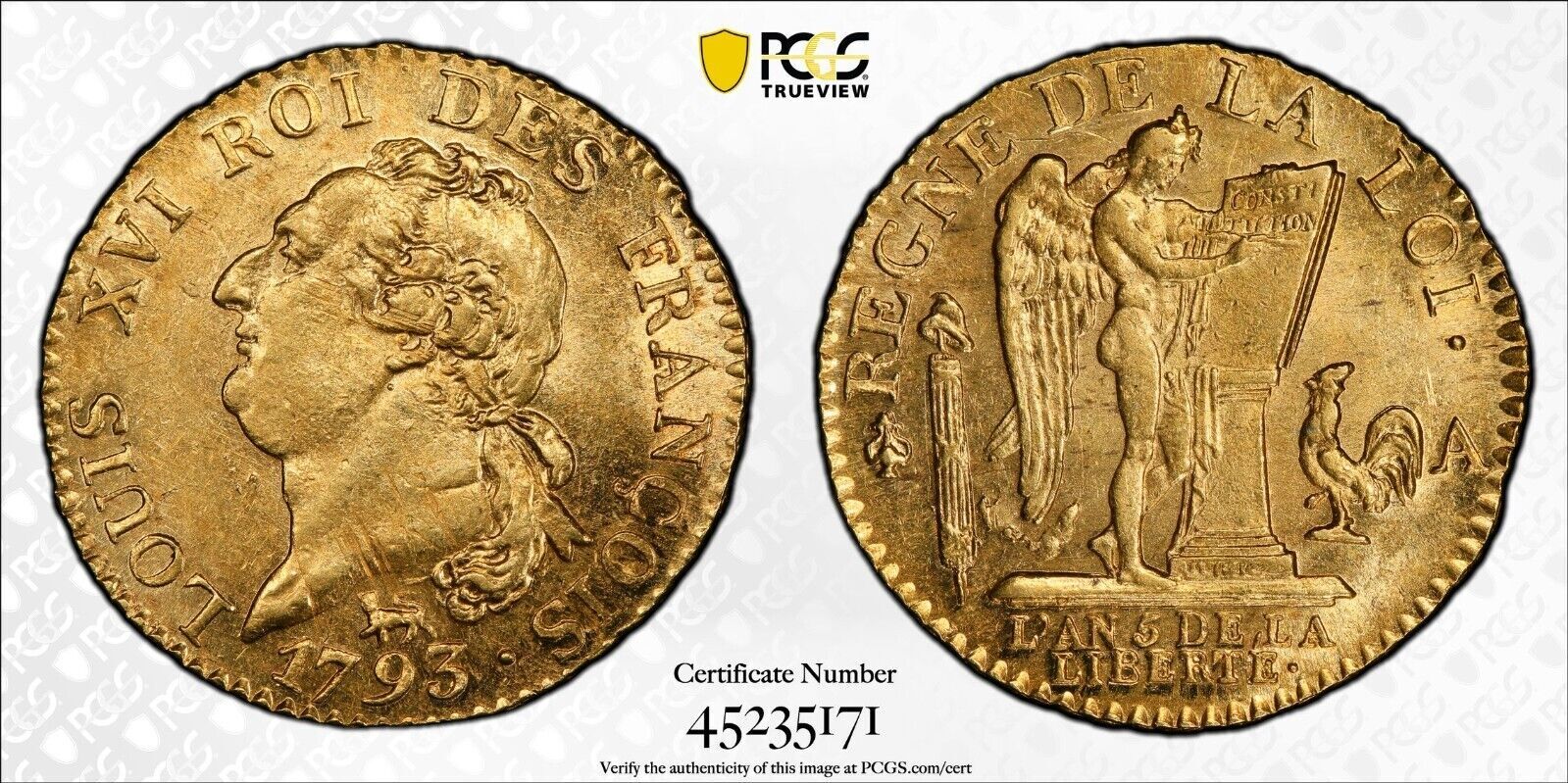 France Louis d'or 1793 Louis XVI constitutionnel paris Splendide PCGS ...