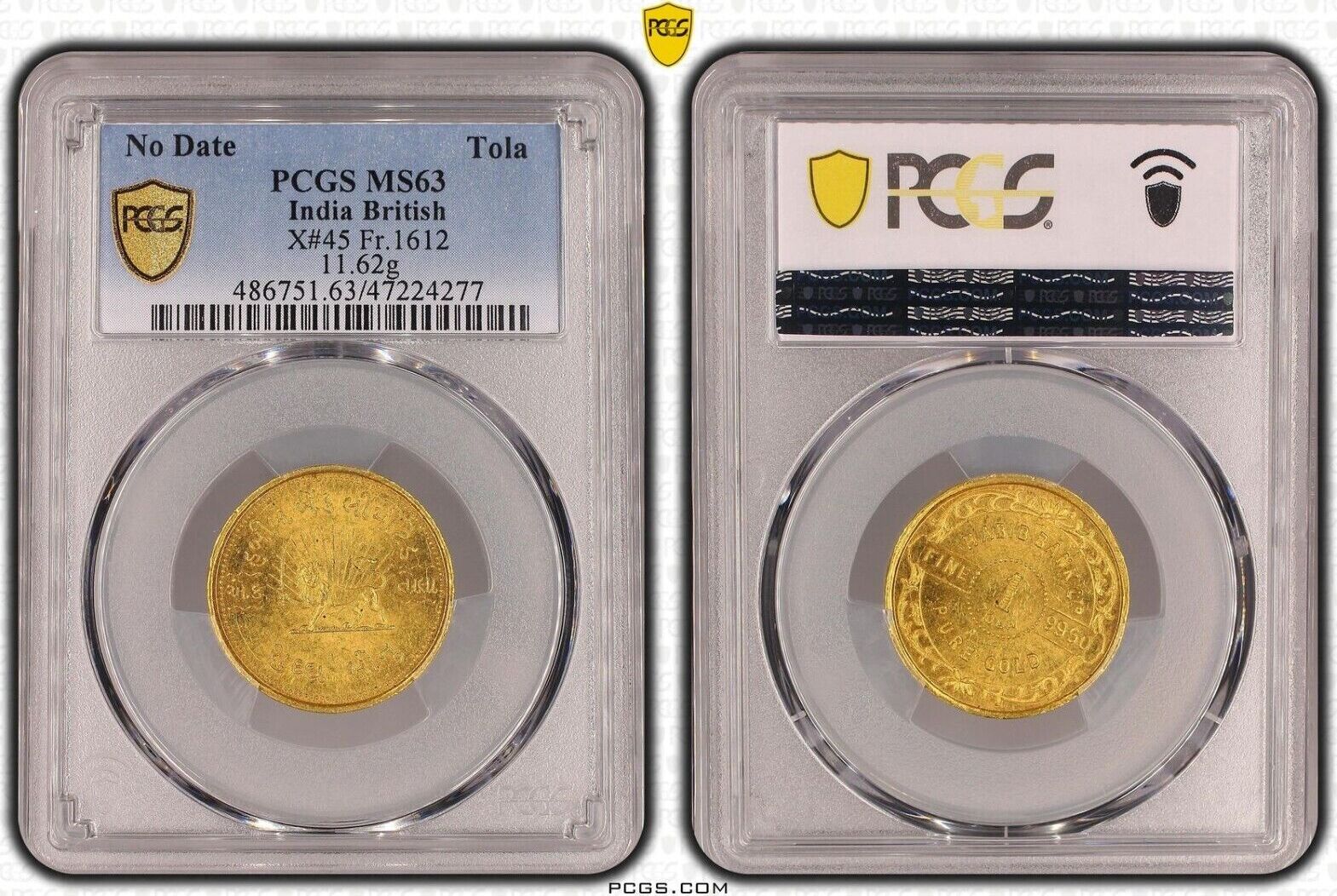 British India Habib Bank Private gold Tola ND PCGS MS63 rare | MA-Shops