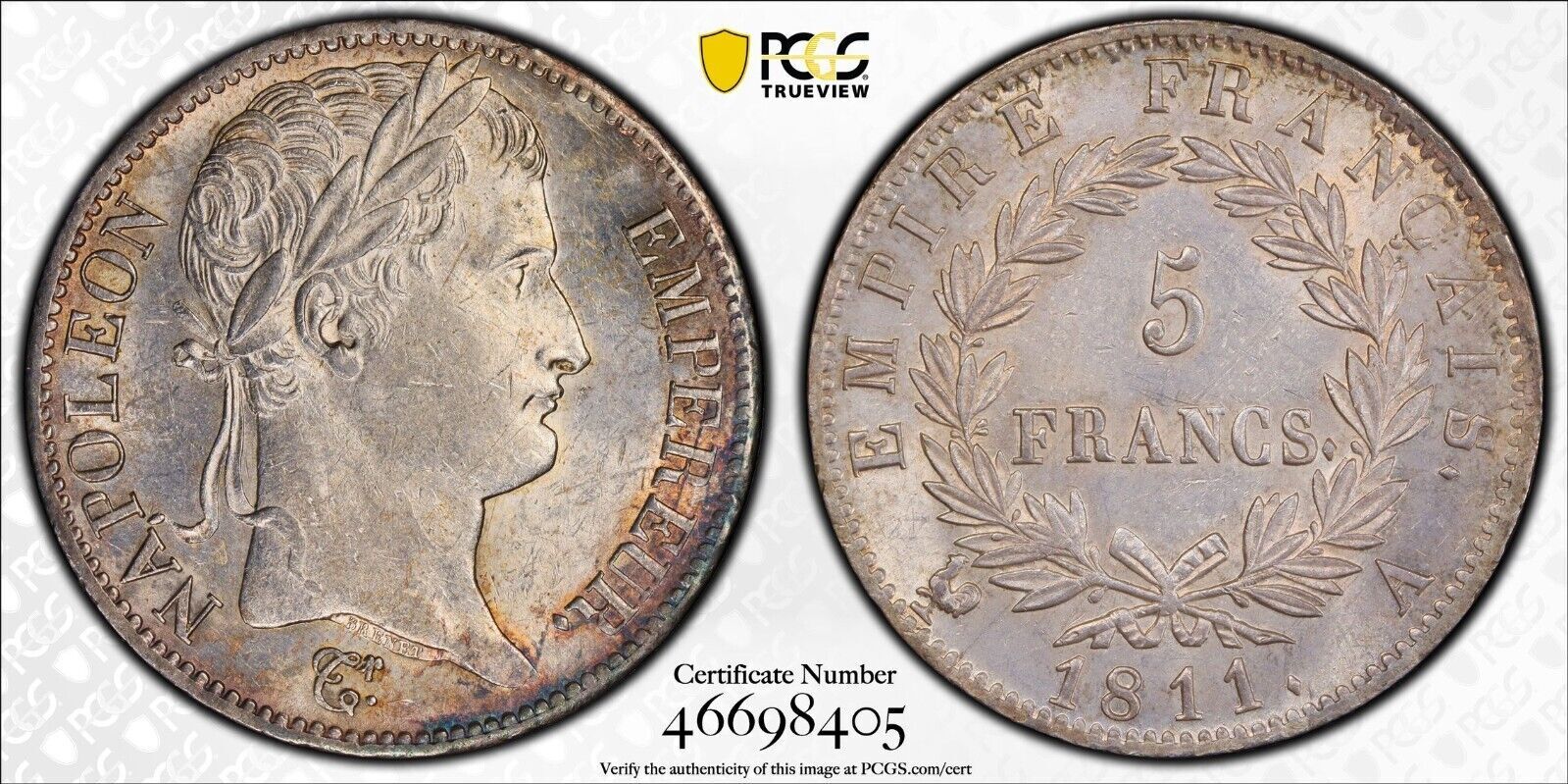 France 5 Francs 1811 Napoléon Paris Superbe PCGS AU58 | MA-Shops