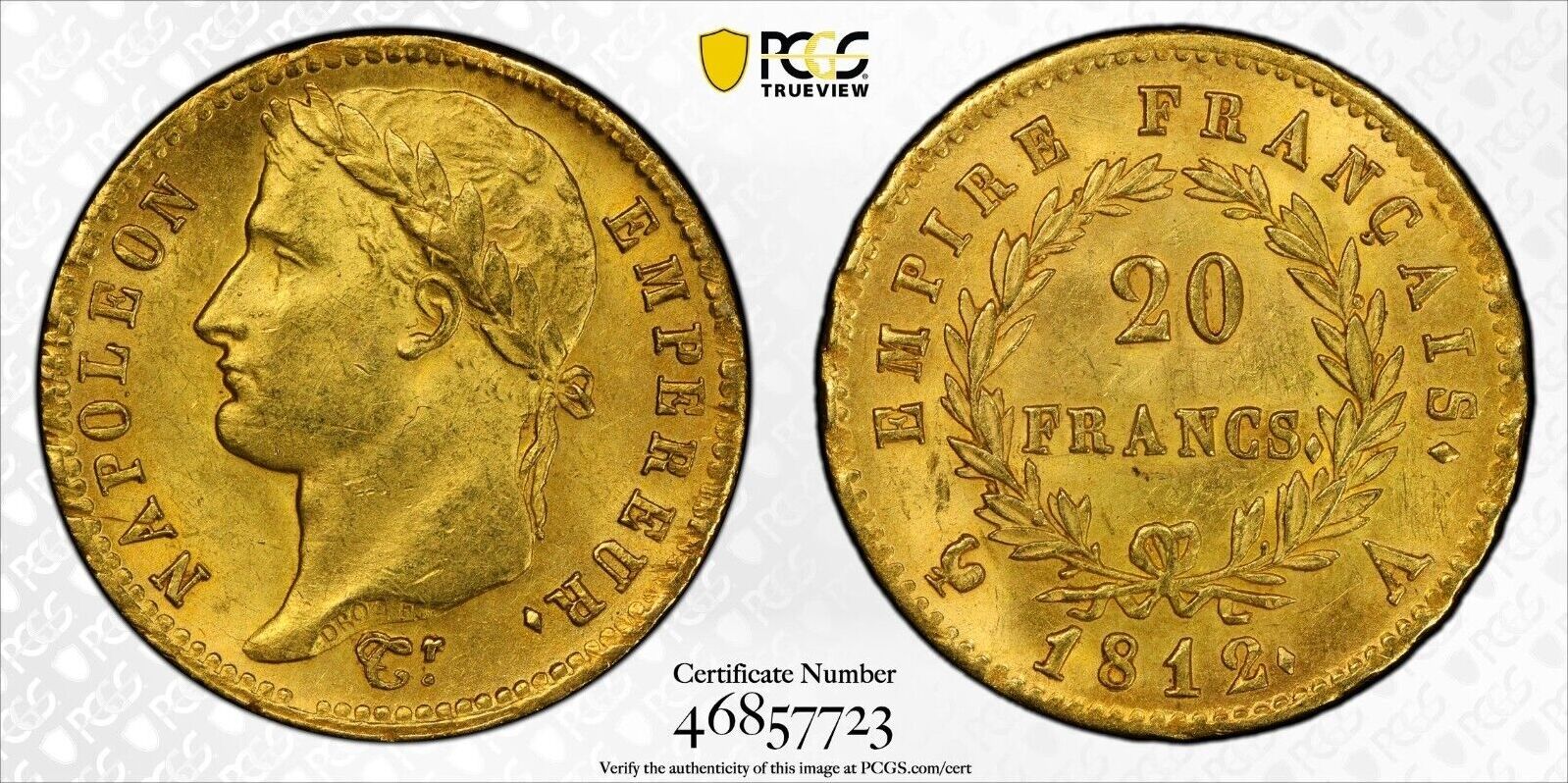 France 20 Francs 1812 Napoléon Empereur or Paris PCGS MS63 Splendide à FDC très rare | MA-Shops