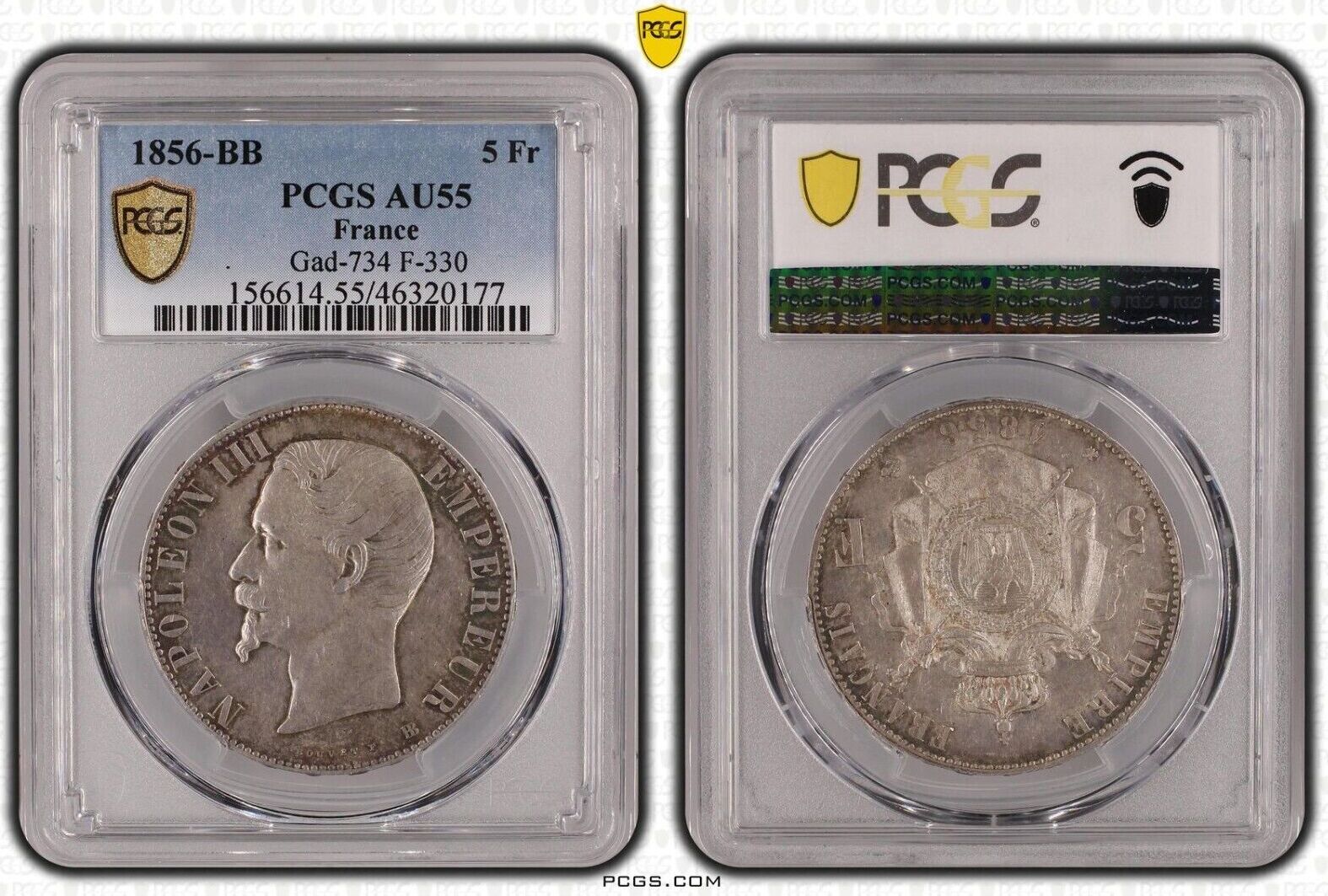 France 5 Francs 1856 Napoléon III Tête nue Strasbourg Superbe PCGS AU55 rare Qualité | MA-Shops