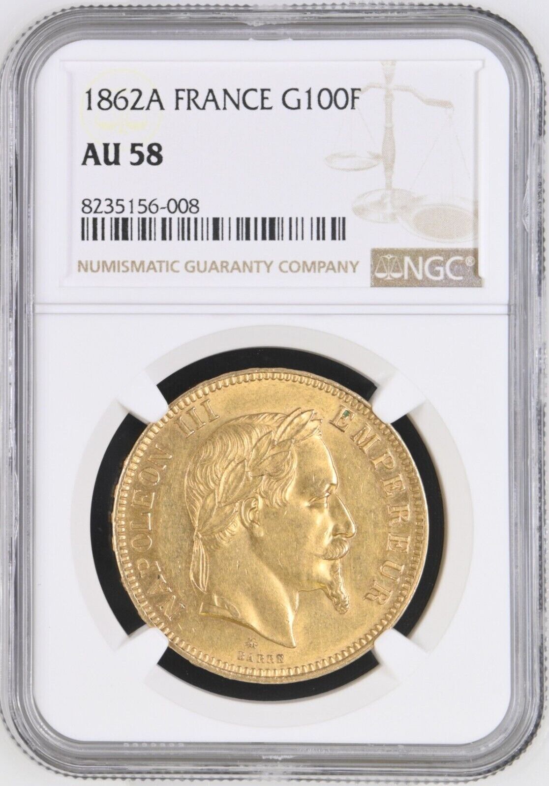 France 100 Francs 1862 Napoléon III or Tête laurée Paris Superbe NGC AU58 | MA-Shops