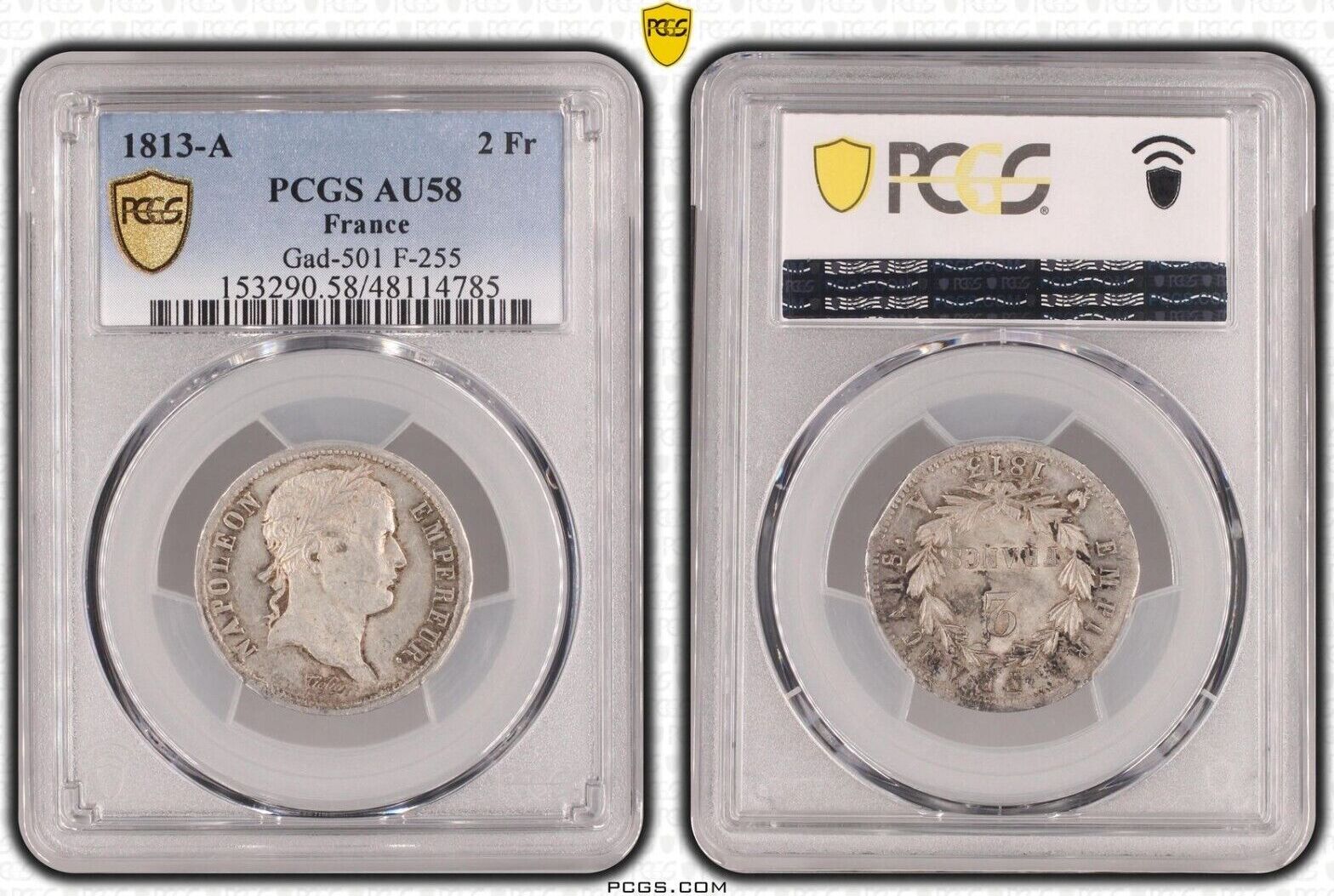 France 2 Francs 1813 Napoléon Empereur Paris Superbe PCGS AU58 SUP+ / SPL | MA-Shops