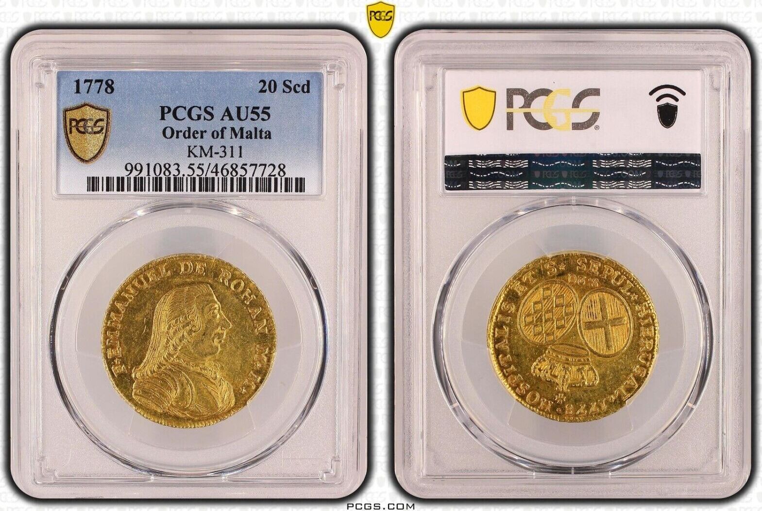 20 Scudi 1778 Emmanuel de Rohan Order of Malta PCGS AU55 Superbe | MA-Shops