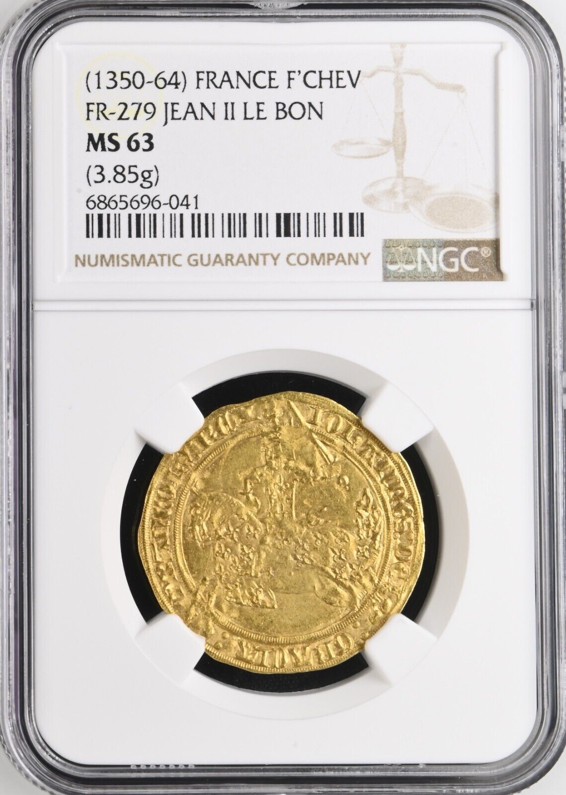 France Franc à cheval Jean II Le Bon Splendide Qualité NGC MS63 rare Flan large | MA-Shops