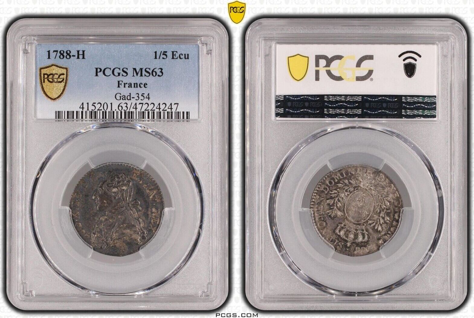 France 1788 Louis XVI Cinquième d'écu La Rochelle SPL à FDC PCGS MS63 ...