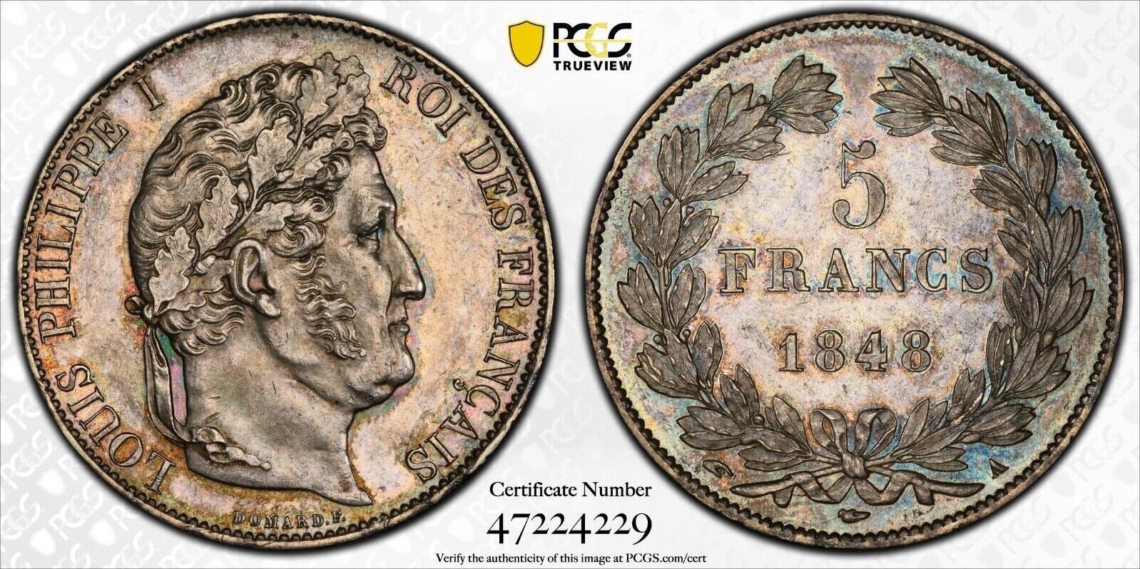 France 5 Francs 1848 Louis-Philippe Paris Splendide PCGS MS61 | MA-Shops