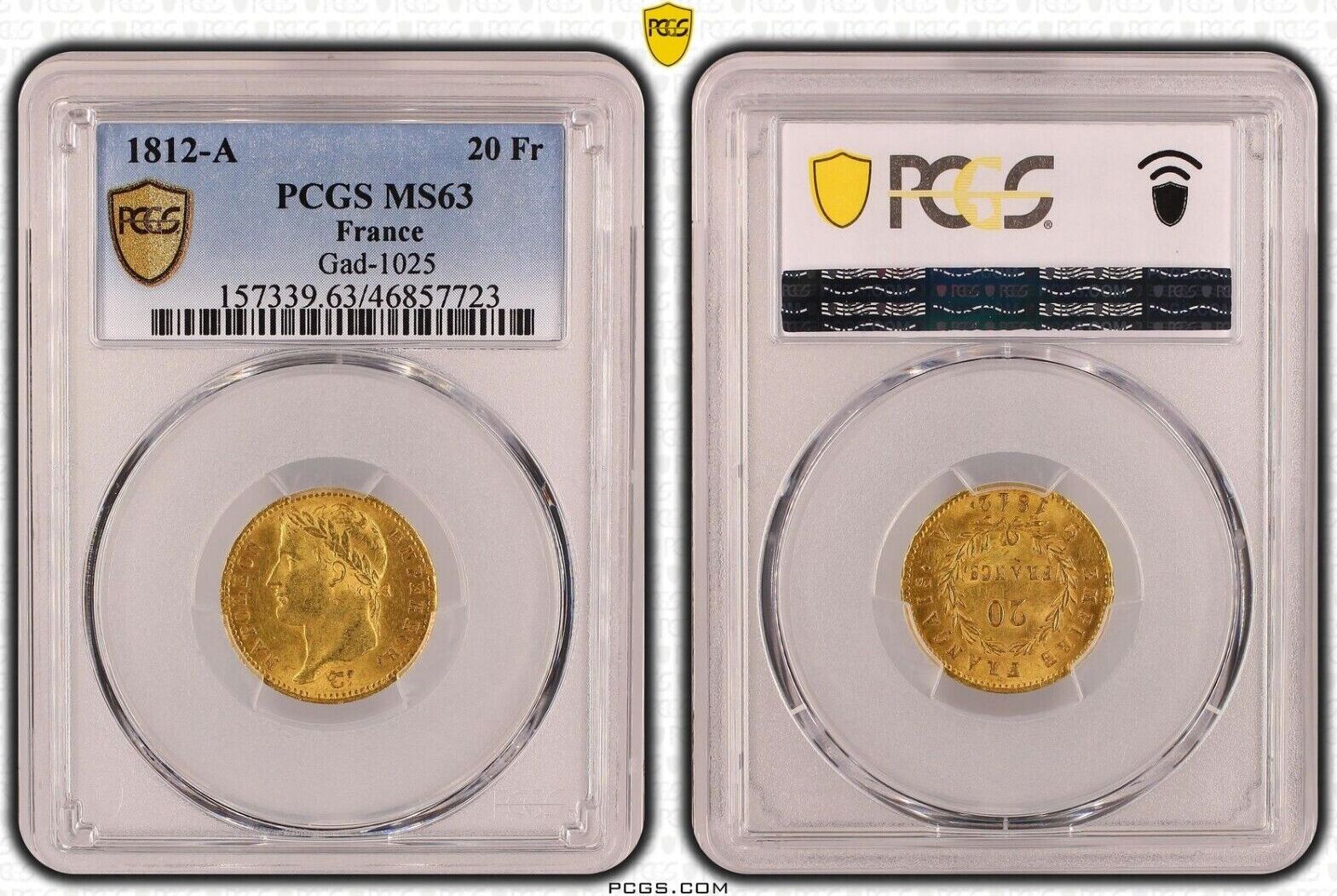 France 20 Francs 1812 Napoléon Empereur or Paris PCGS MS63 Splendide à FDC très rare | MA-Shops