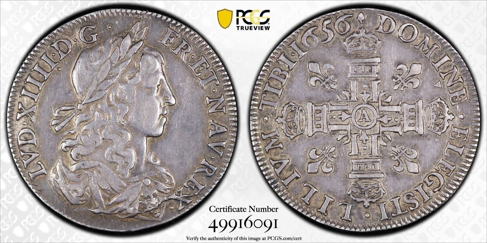France 1656 Louis XIV Lis d'argent Paris TTB à SUP PCGS XF40 rare ...